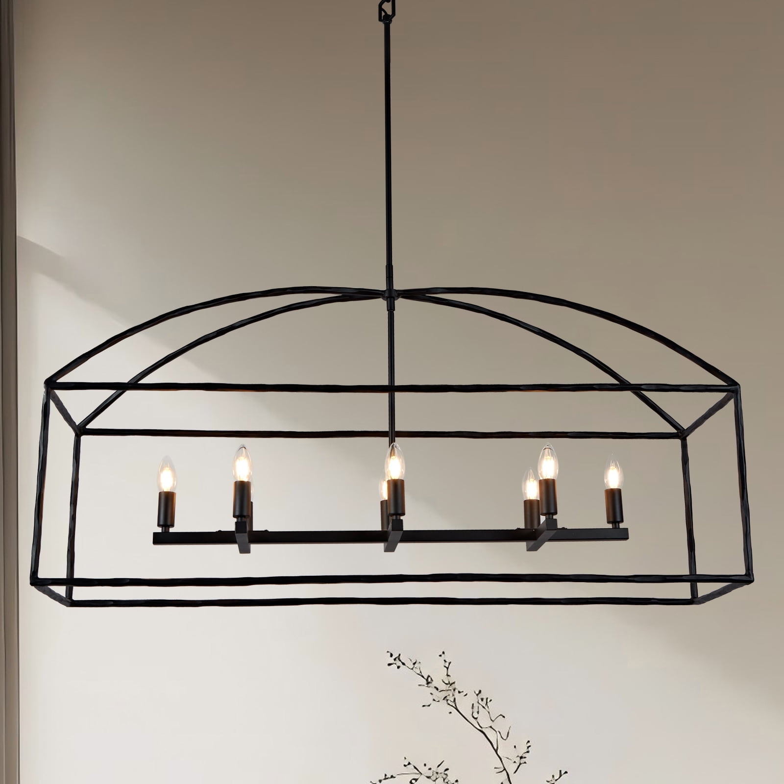 Industrial Linear Black Forged Iron Hammered Chandelier, Adjustable ...