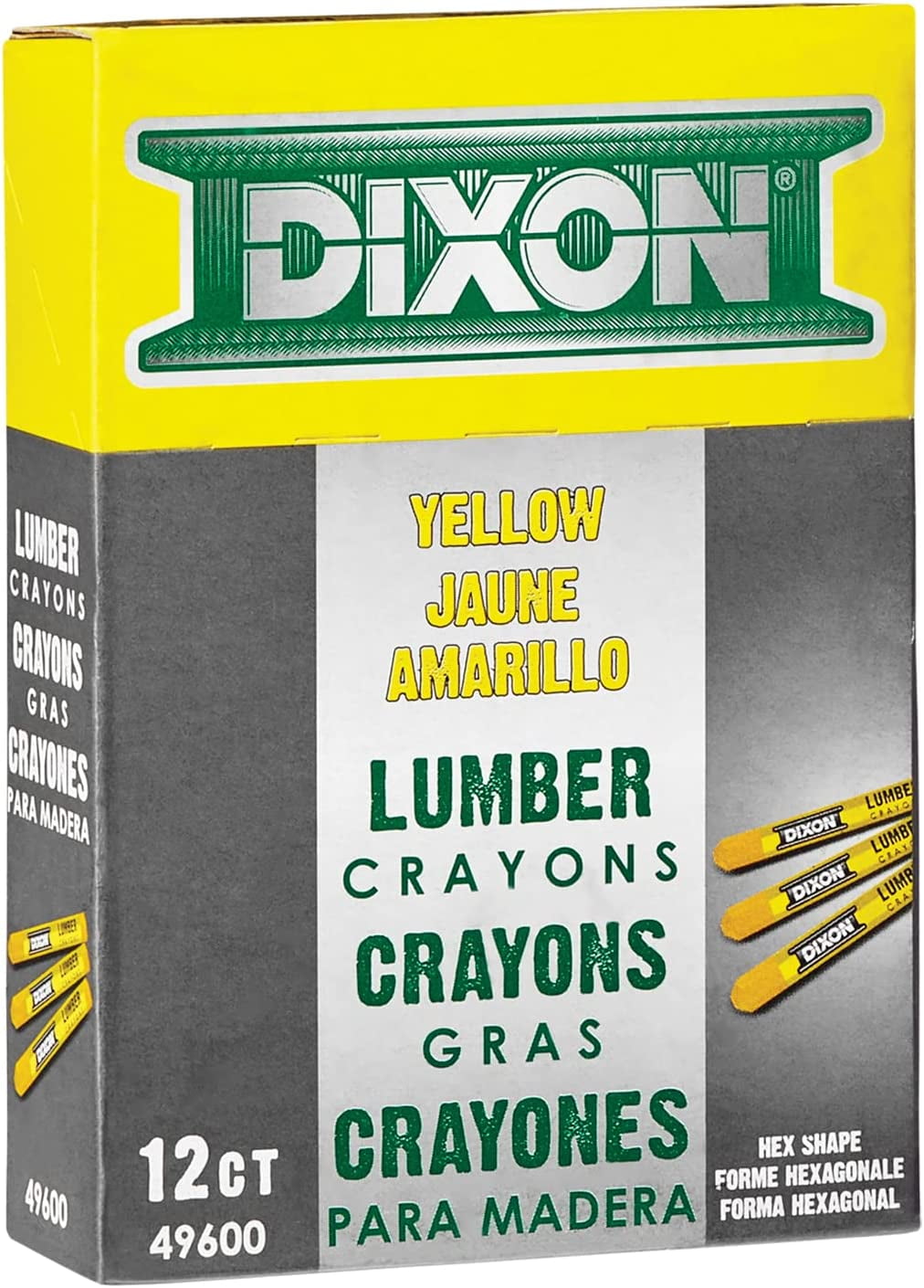 Industrial Lumber Marking Crayons, 4.5" x 1/2" Hex, Yellow, 12-Pack ...