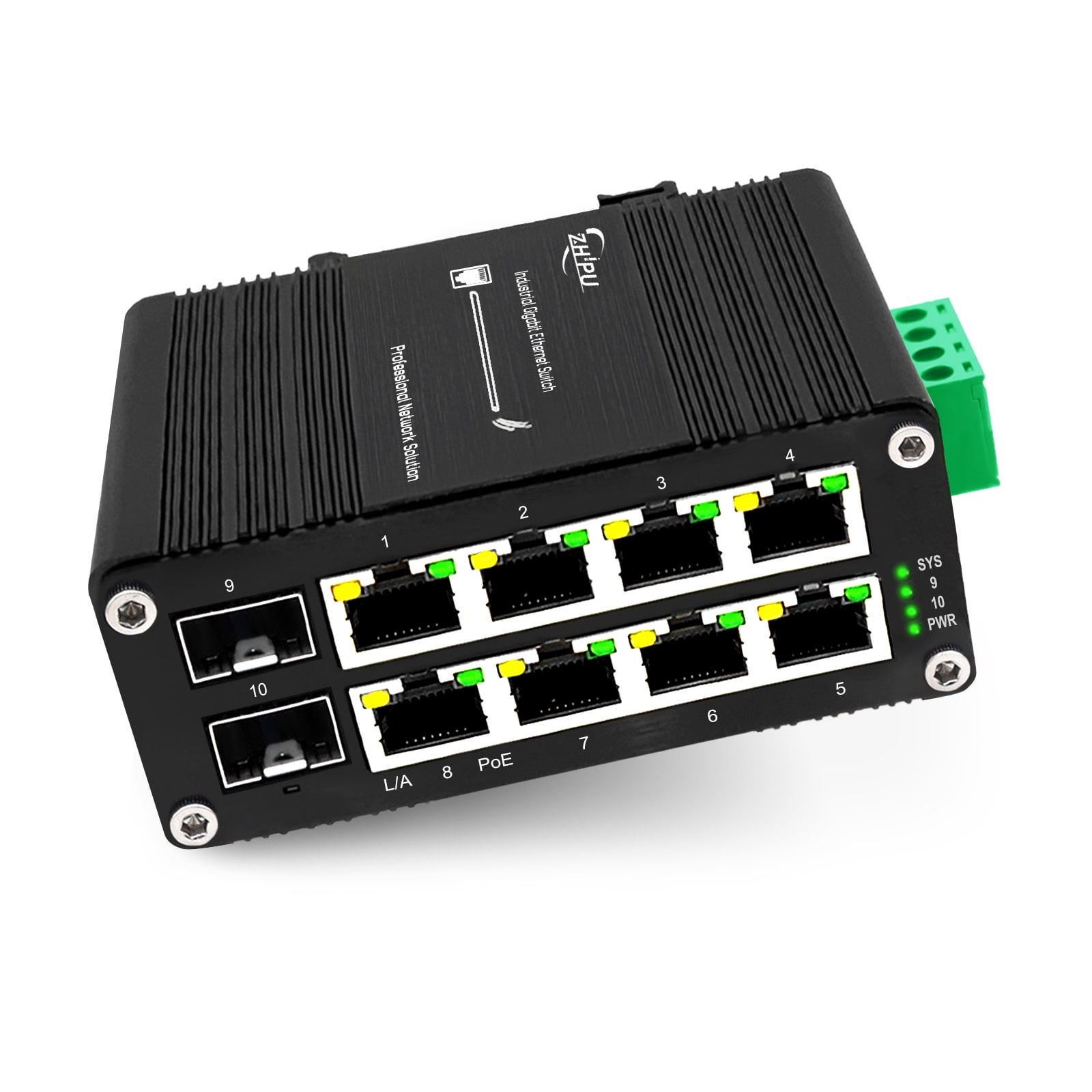 Industrial Managed 8 Port PoE Ethernet Switch with 2 SFP Slot, Gigabit ...