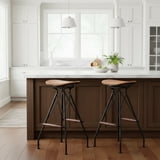 Industrial Metal Barstool with Faux Leather Seat Pad and Wood Accented ...
