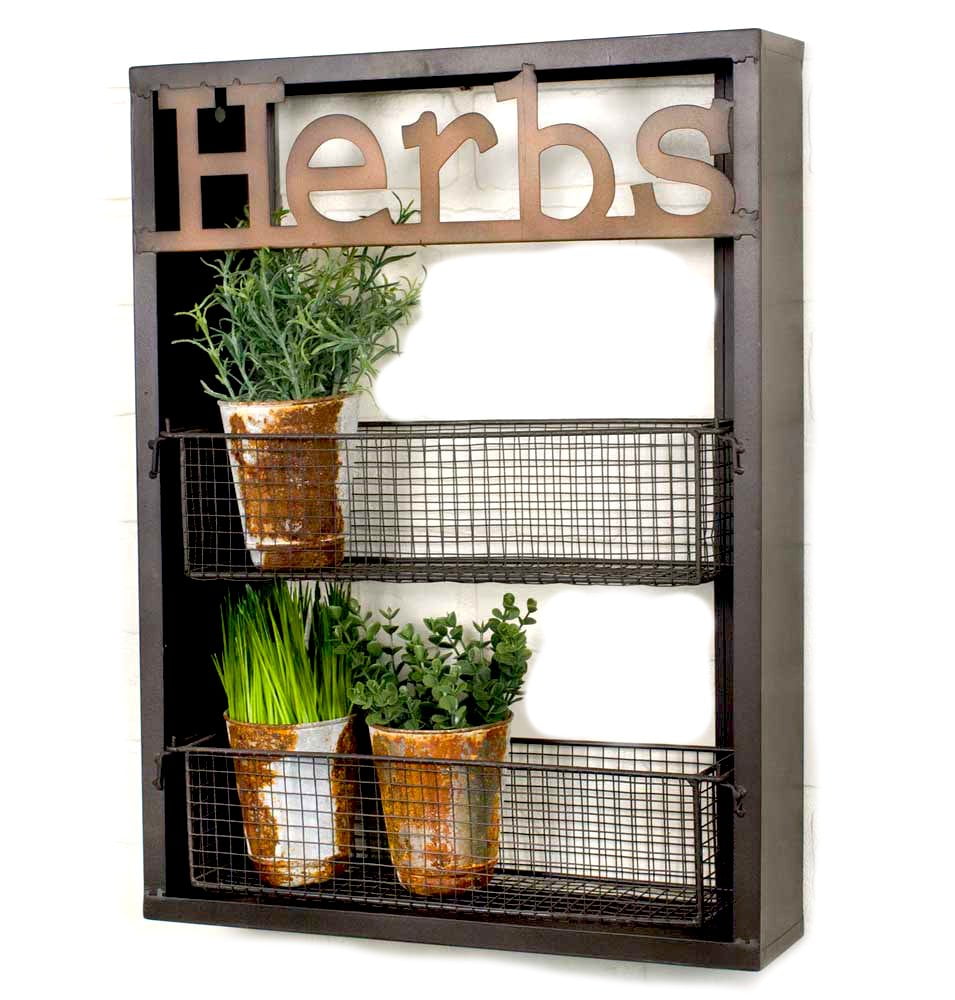 Industrial Metal Country Herbs Wall Shelf Planter Holder Kitchen Garden ...