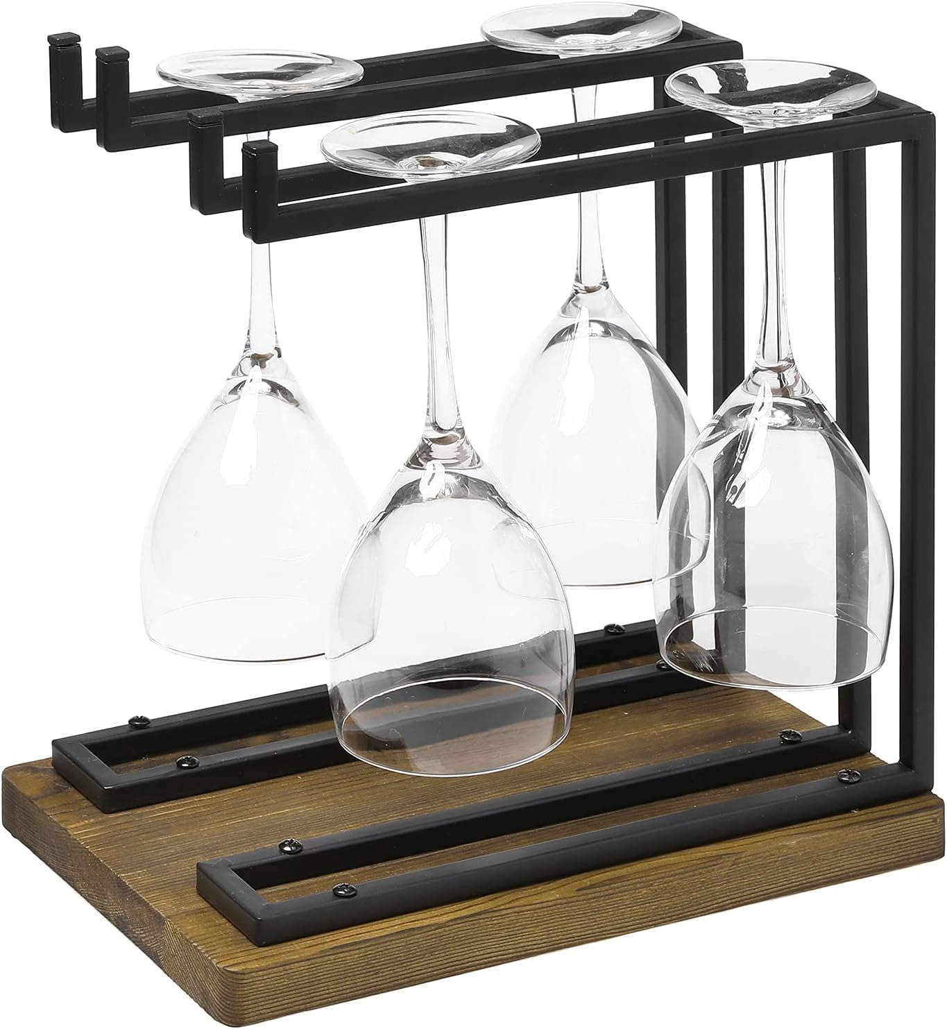 Industrial Metal Wine Glass Rack Holder Stand with 2 Hanger Bars and ...