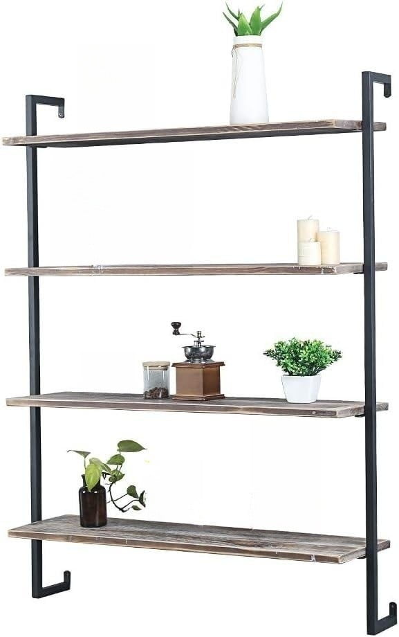 Industrial Metal and Wood Wall Shelf Unit,Rustic Floating Wood Shelves ...
