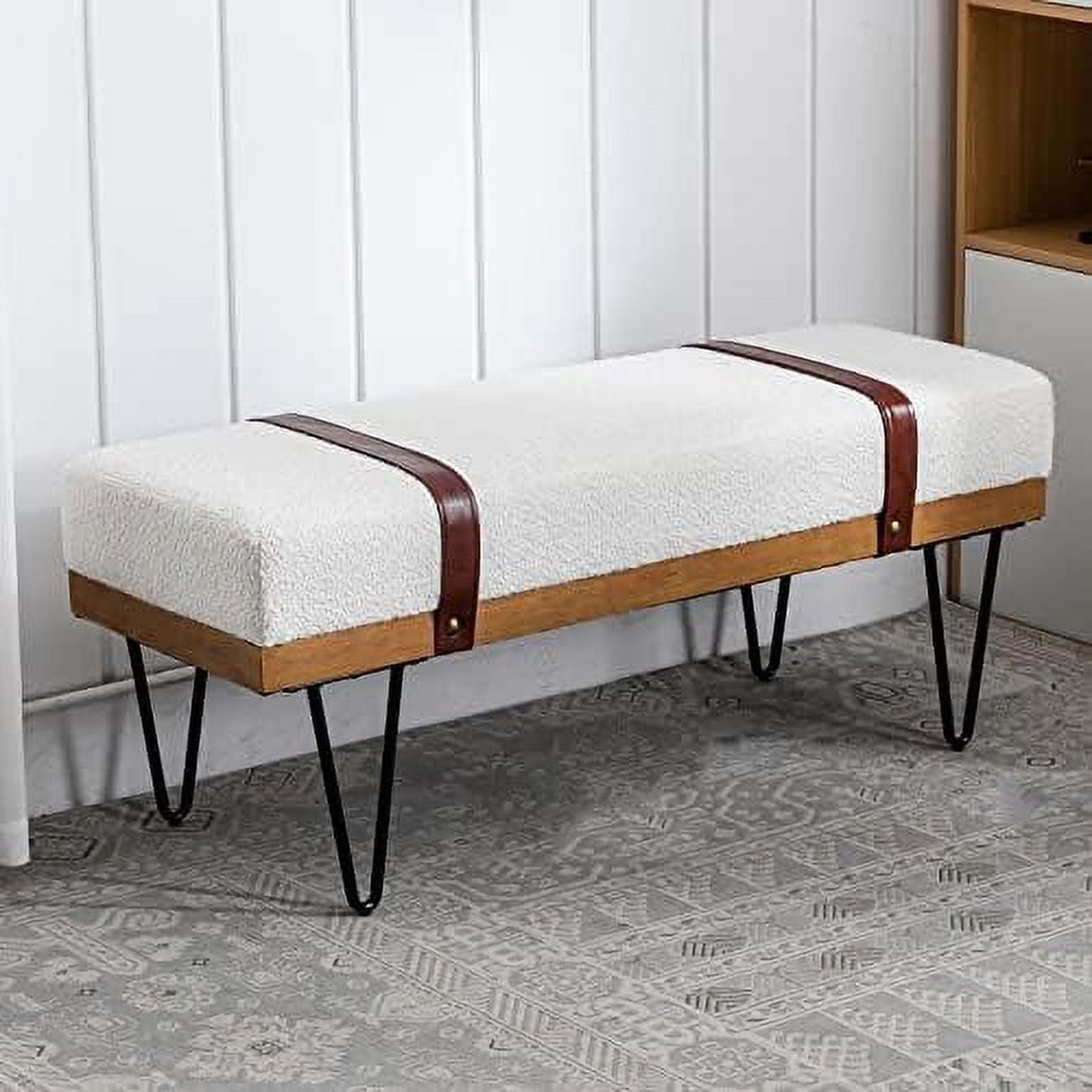 Industrial Modern Rectangle Ottoman Bench with PU Strap and Metal Legs ...