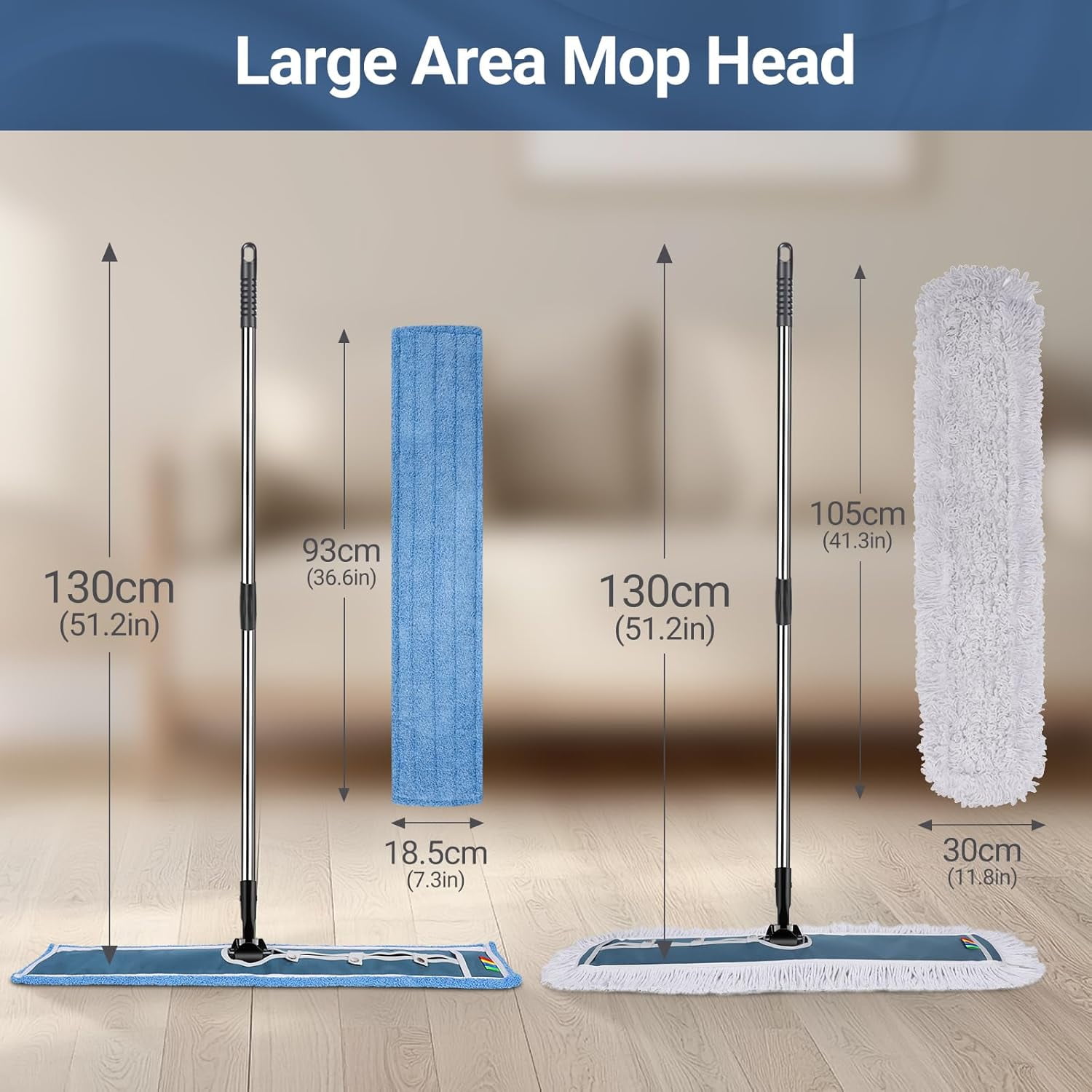 Industrial Mop, Extra Large Floor Mop with Microfiber & Cotton Pad ...