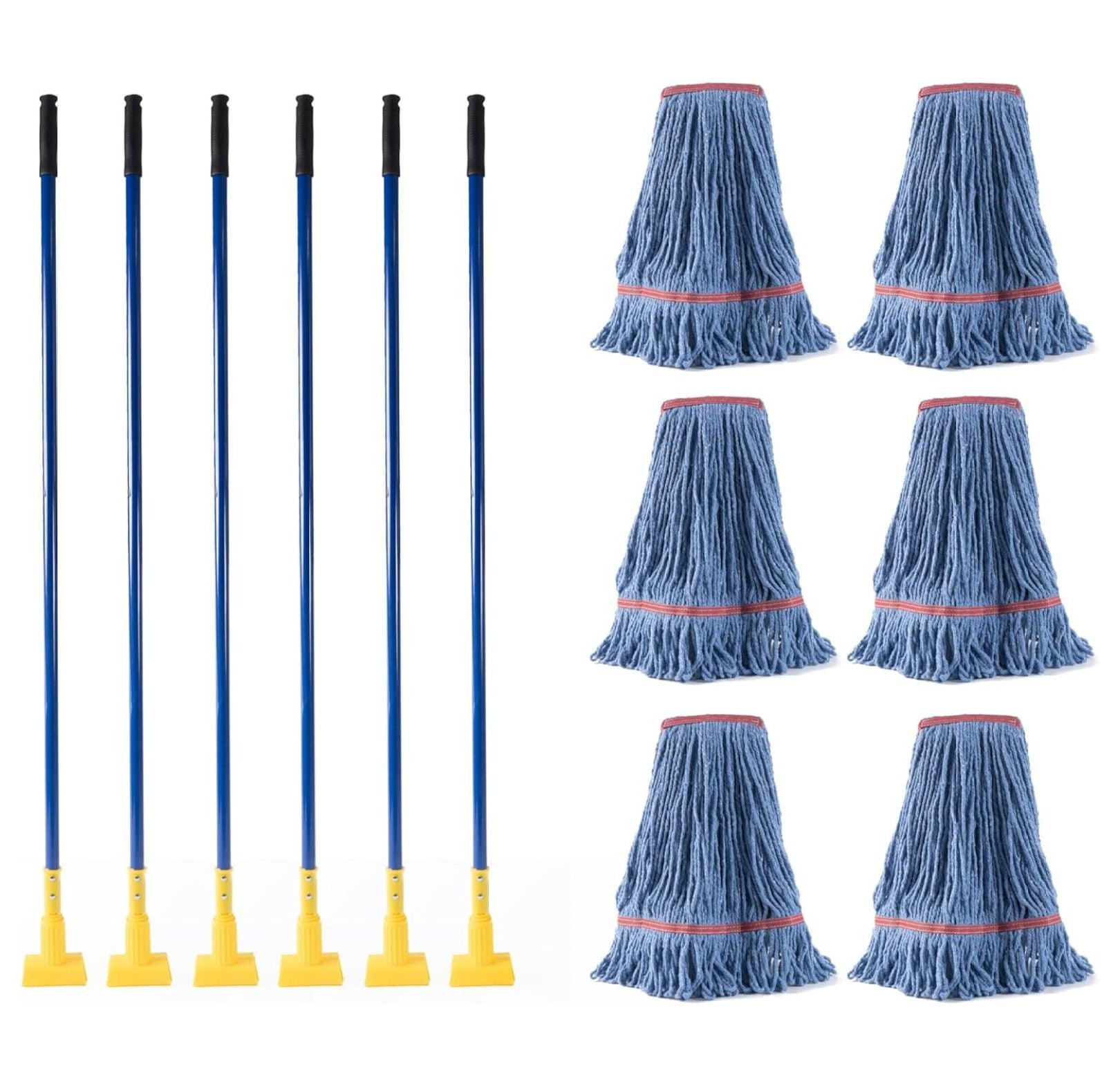 Industrial Mops 6-Pack - Heavy Duty Wet Mops with 60'' Steel Pole ...