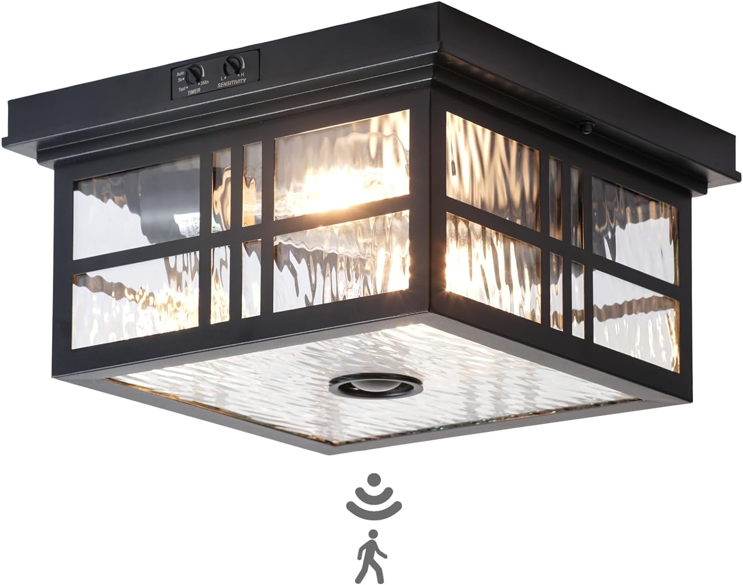 Industrial Motion Sensor Outdoor Flush Mount Ceiling Light, Water ...