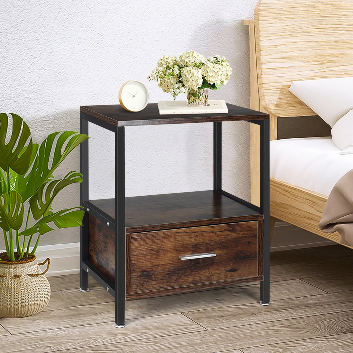 Industrial Nightstand Farmhouse End Table with Drawer Bed Side Table ...