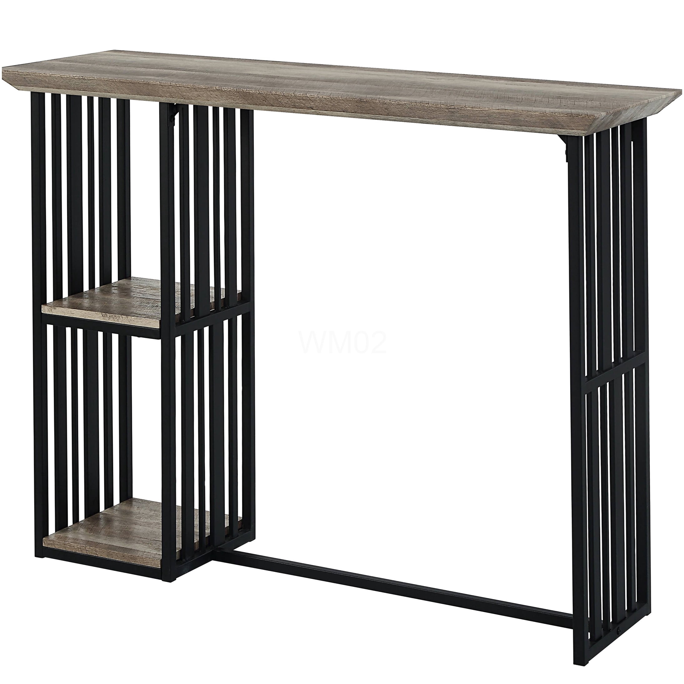 Industrial Oak Counter Height Table with 2 Shelves, Metal Base for ...
