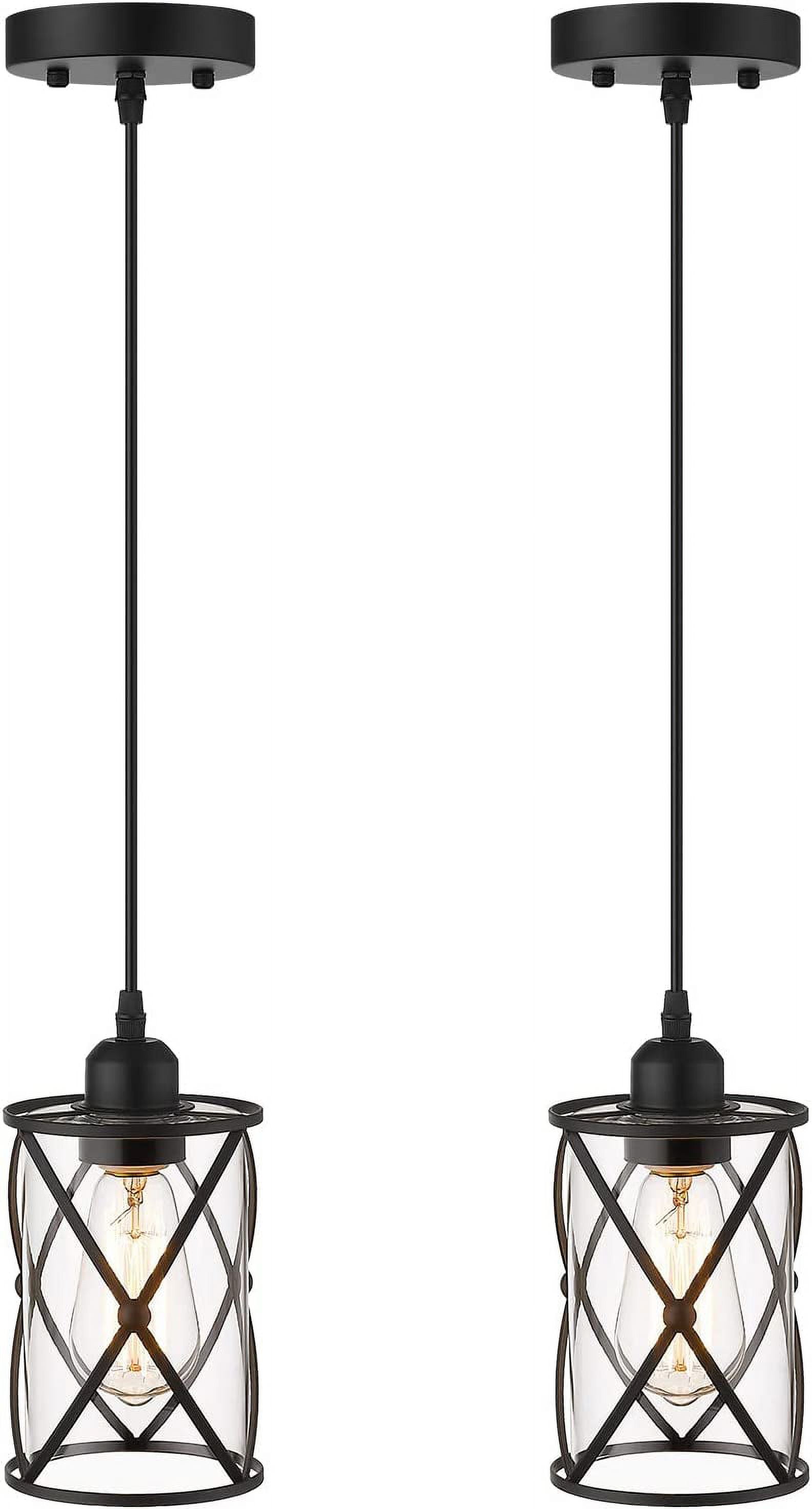 Industrial Pendant Light, 2 Pack Mini Glass Pendant Light for Kitchen ...