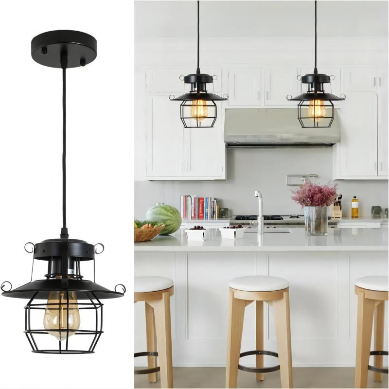 Industrial Pendant Lighting for Kitchen Island, Rustic Mini Cage ...