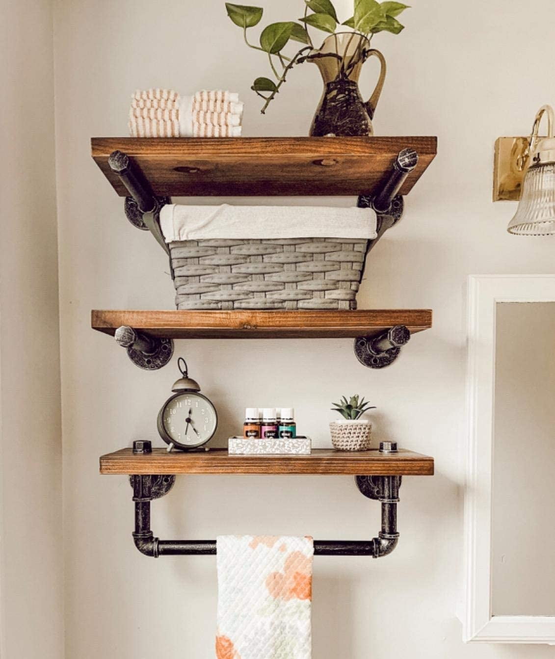 Industrial Pipe 3 Tier Wall Mounted Bathroom Shelves - Rustic Wall Pipe ...