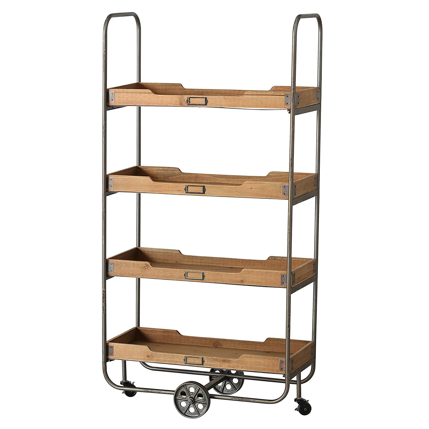 Industrial Pipe Cart with 4 Shelves, Grey Iron Metal Frame, Fir Wood ...