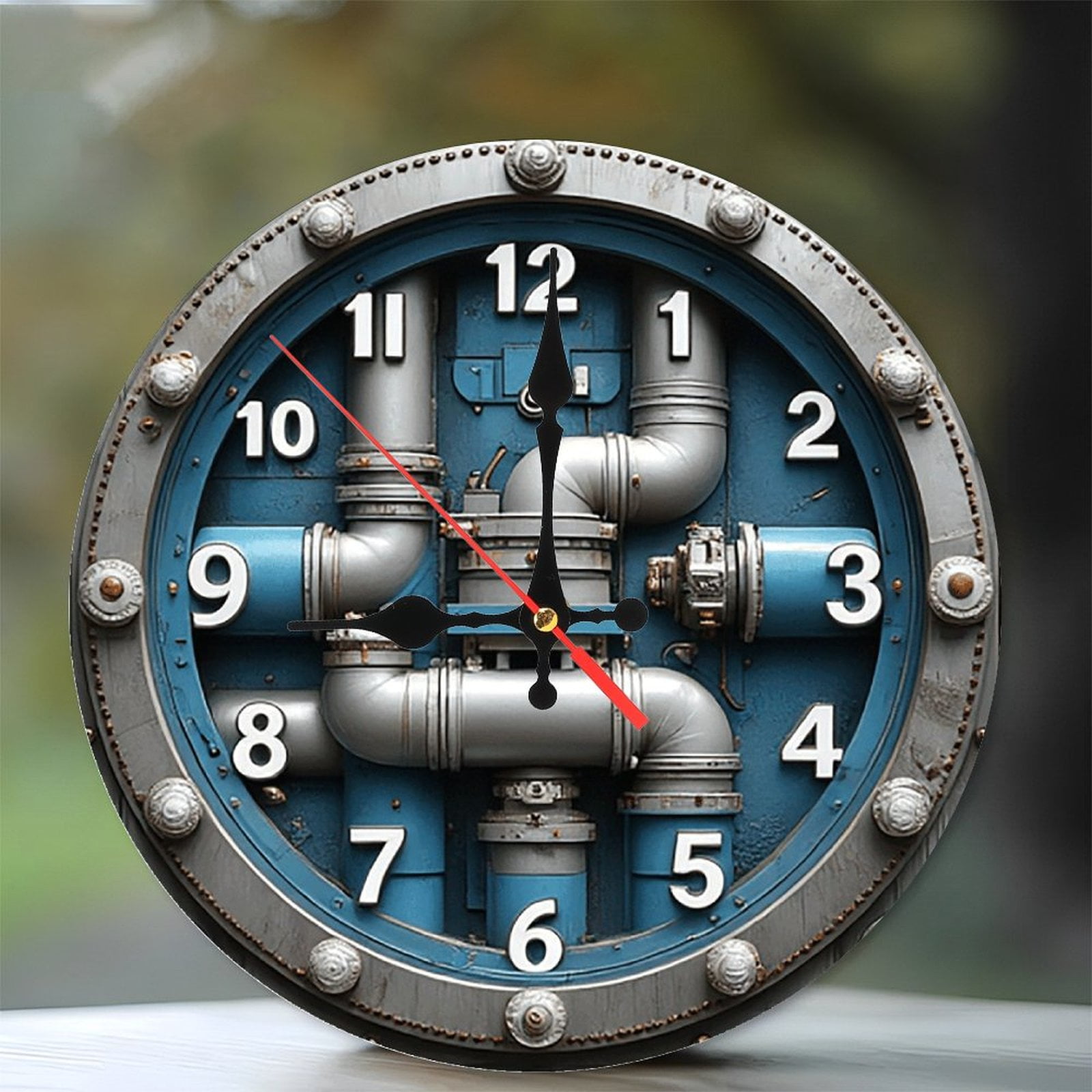 Industrial Pipe Clock Wall Decor Unique Gift 10-Inch Silent Wooden Wall ...