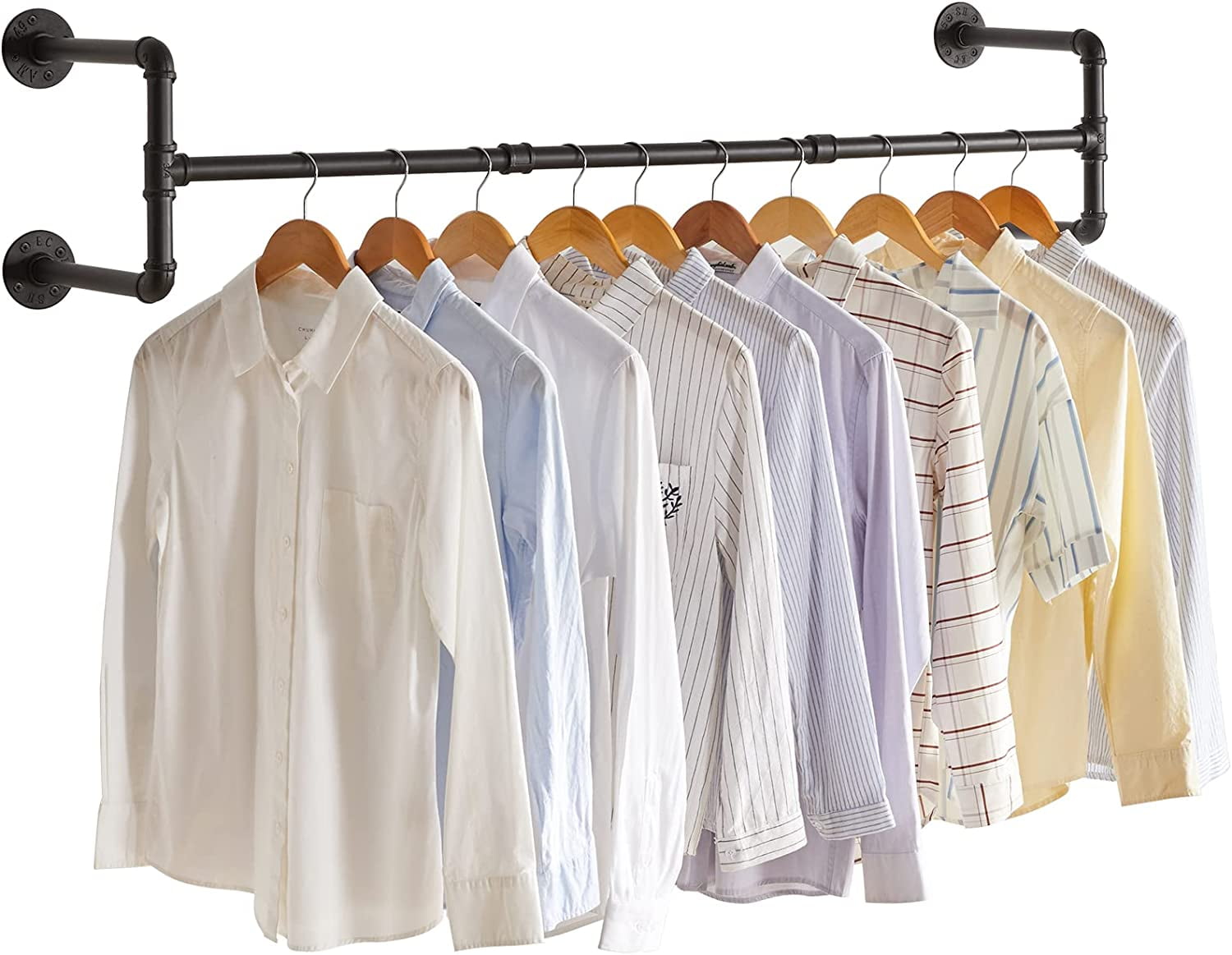 Industrial Pipe Clothes Rack, 50 Inch Wall Mounted Clothing Rack, Space ...