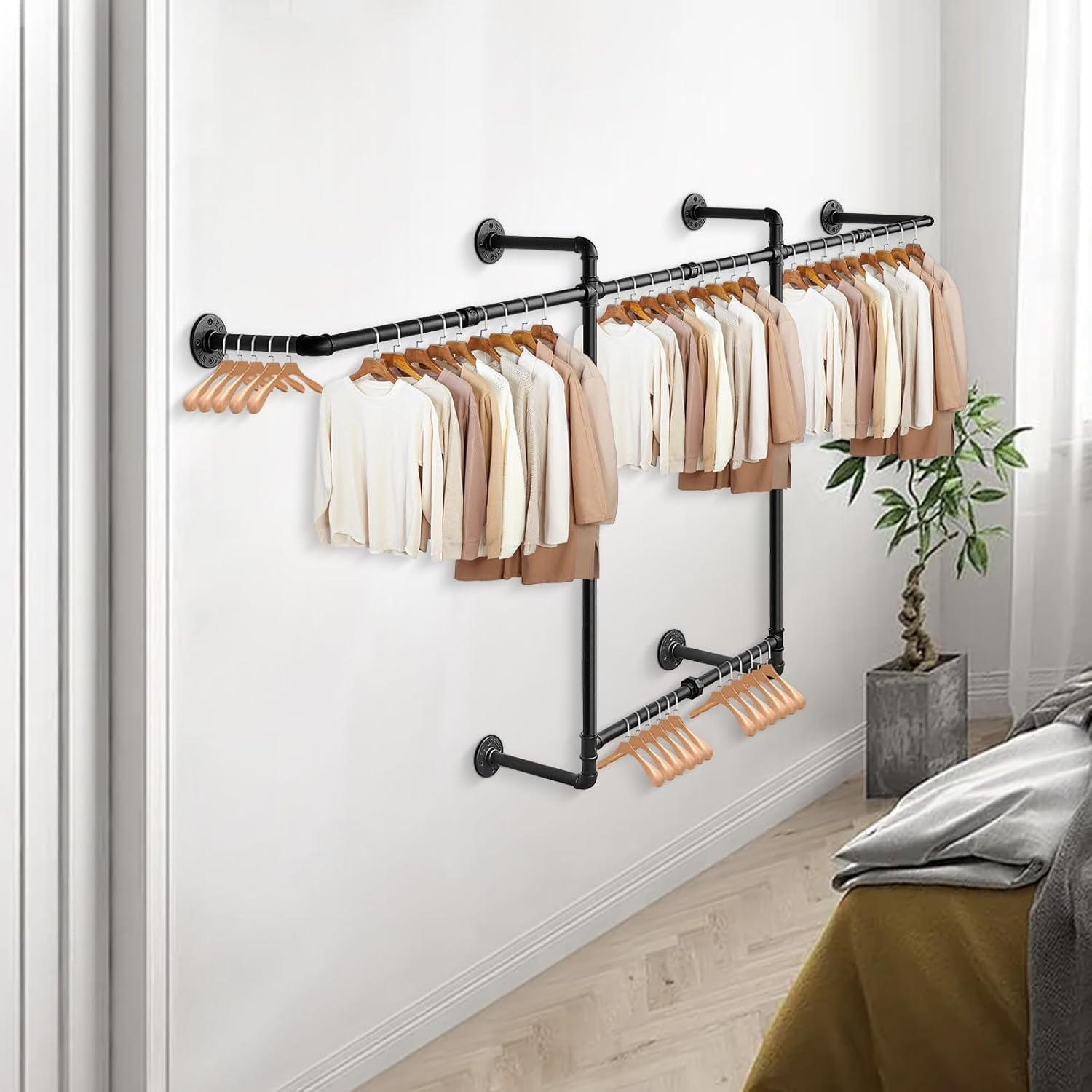 Industrial Pipe Clothes Rack, Heavy Duty Detachable Iron Garment Rack ...