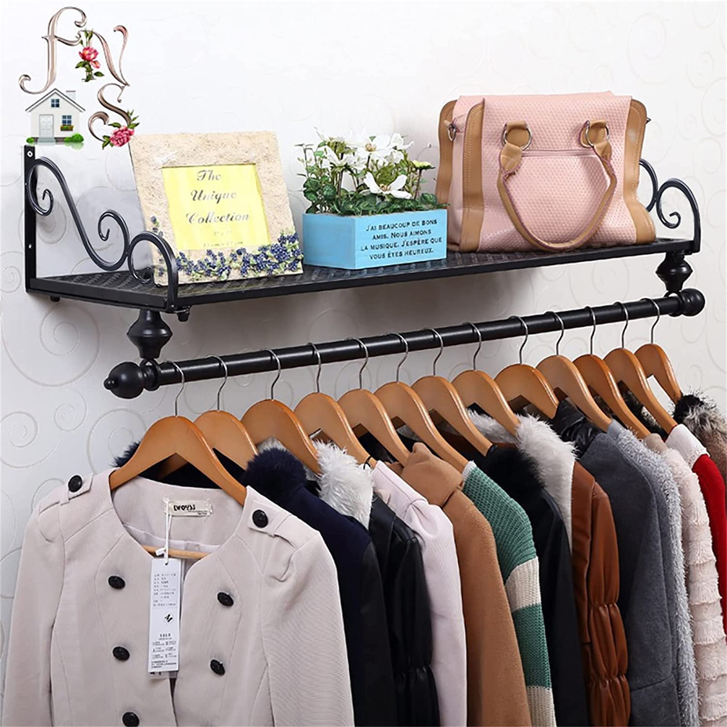 Industrial Pipe Clothes Rack with Top Shelf, Industrial Pipe Wall ...