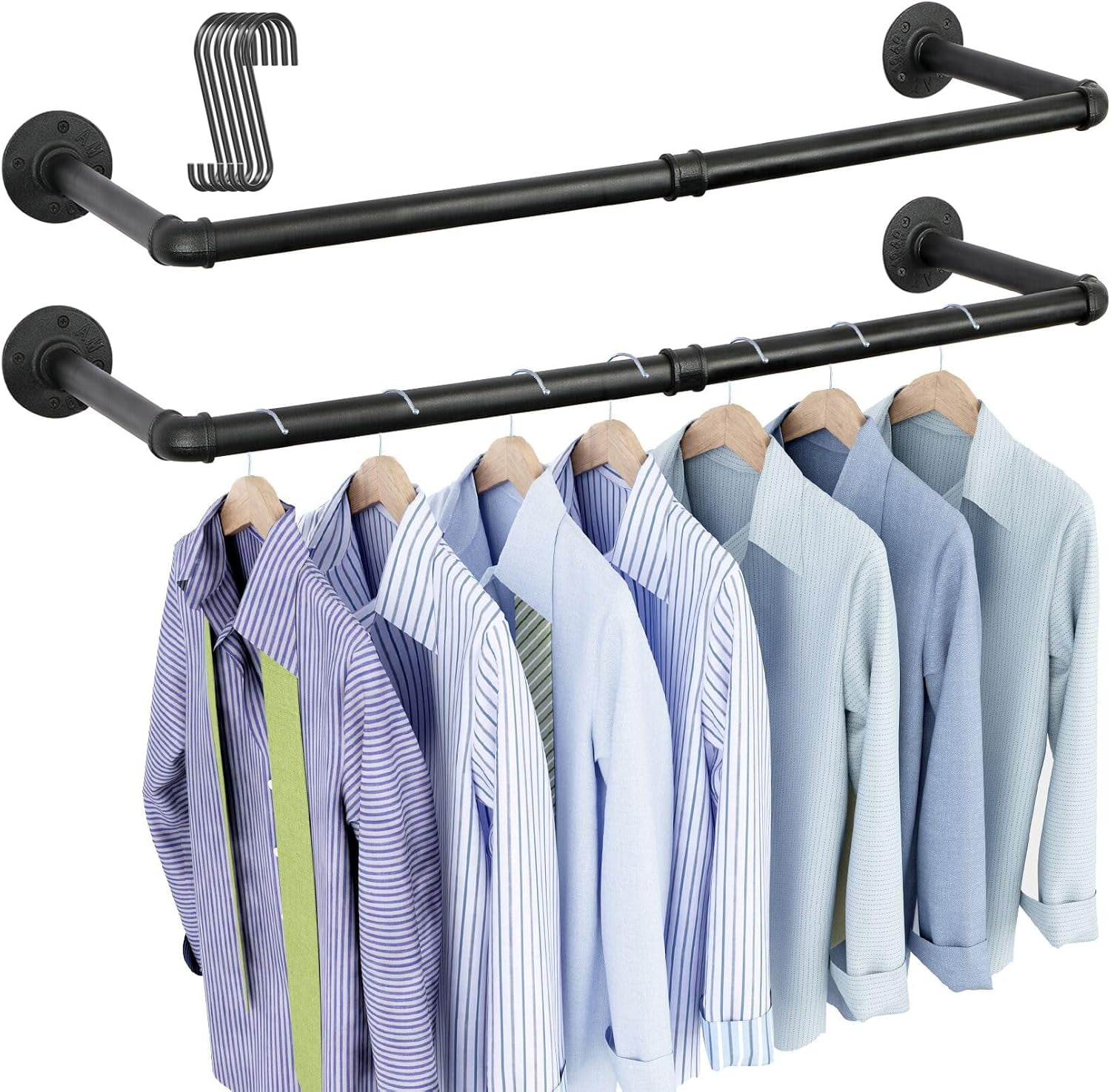 Industrial Pipe Clothes Rack Wall Mounted Set of 2, 38.4 inches Heavy ...