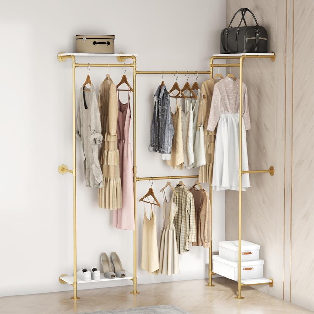 Clothing Rack With Shelves Industrial Pipe Clothing Rack - Wall Mounted ...