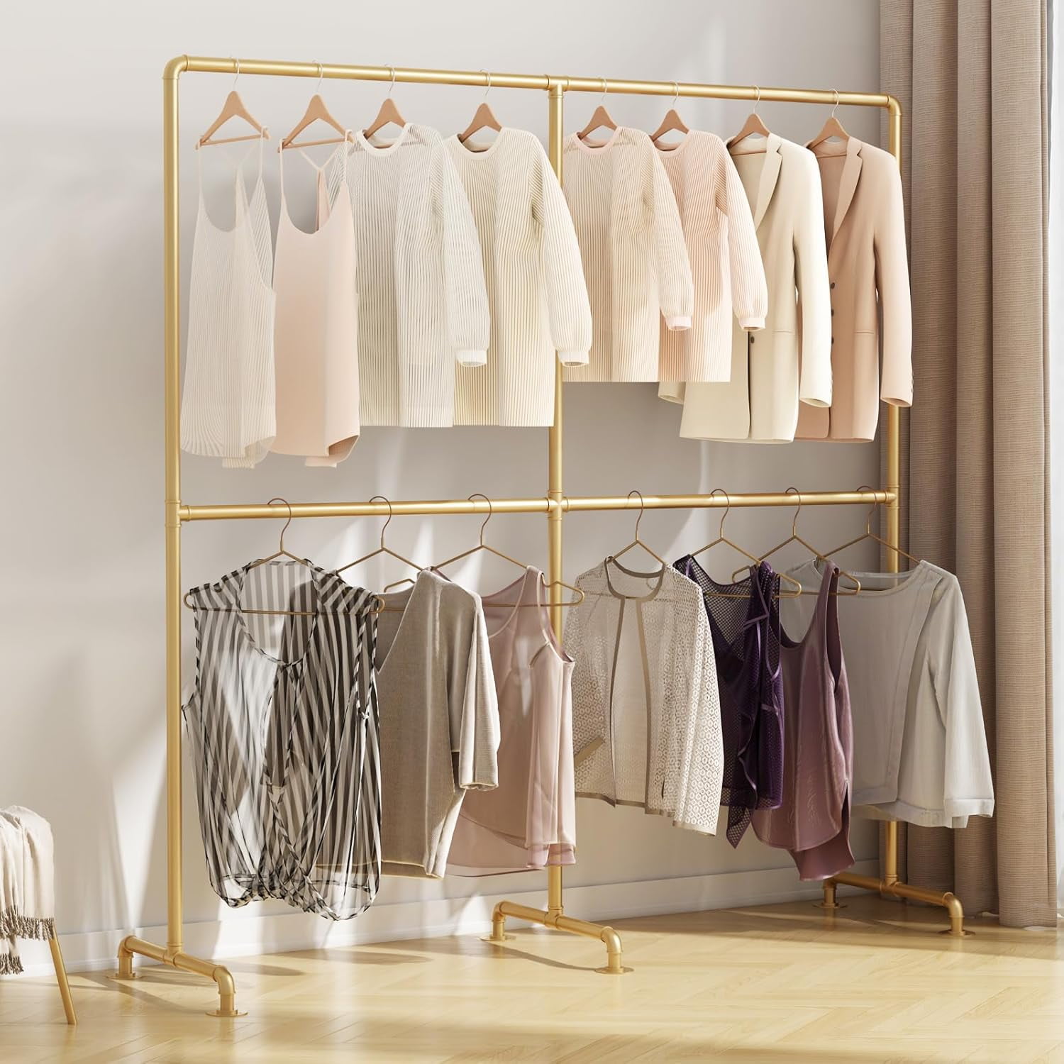 Industrial Pipe Clothing Rack, Double Rod Clothes Rack for Hanging ...