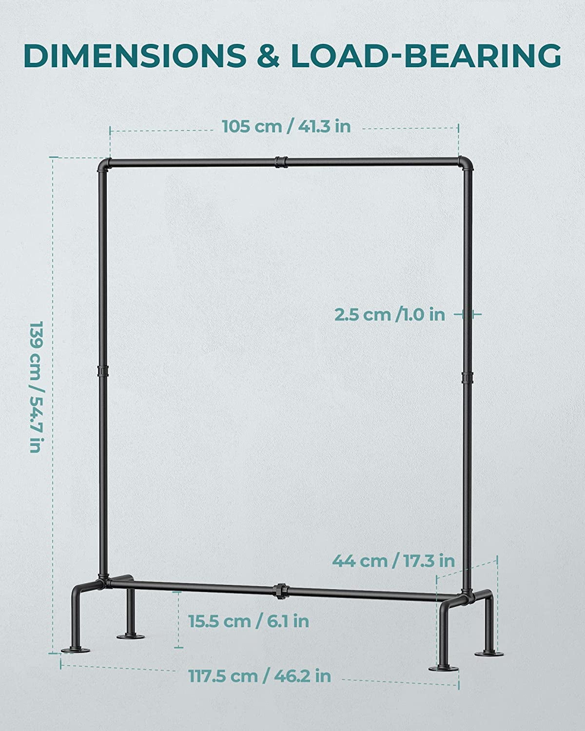 Industrial Pipe Clothing Rack Free Standing, Heavy Duty Detachable ...