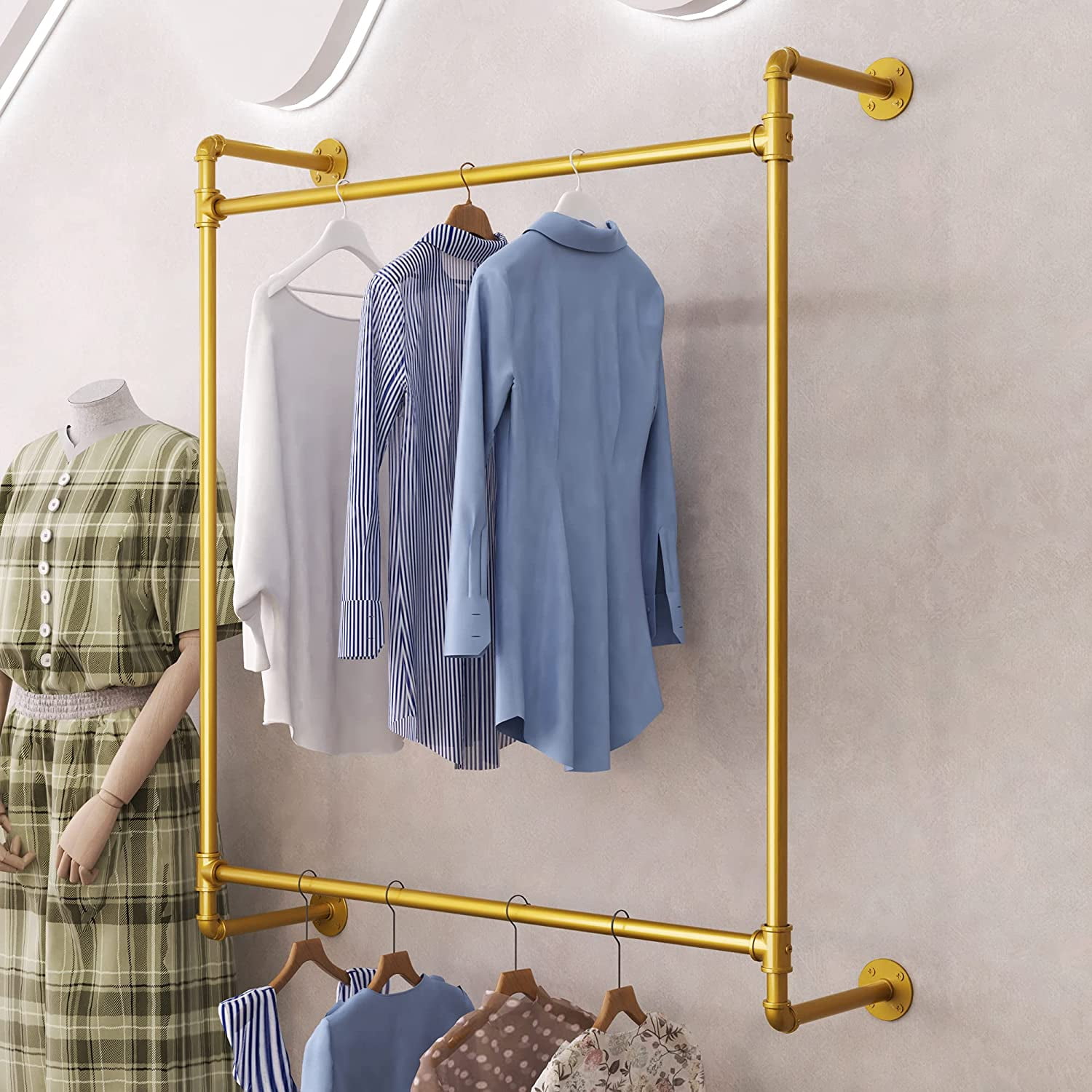Industrial Pipe Clothing Rack Gold Clothing Rack Wall Mounted Clothes ...