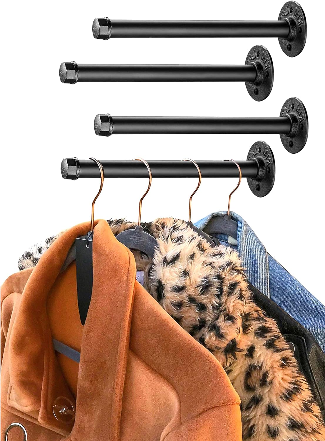 Industrial Pipe Clothing Rack, Hanging Rod for Closet, Wall Mounted ...