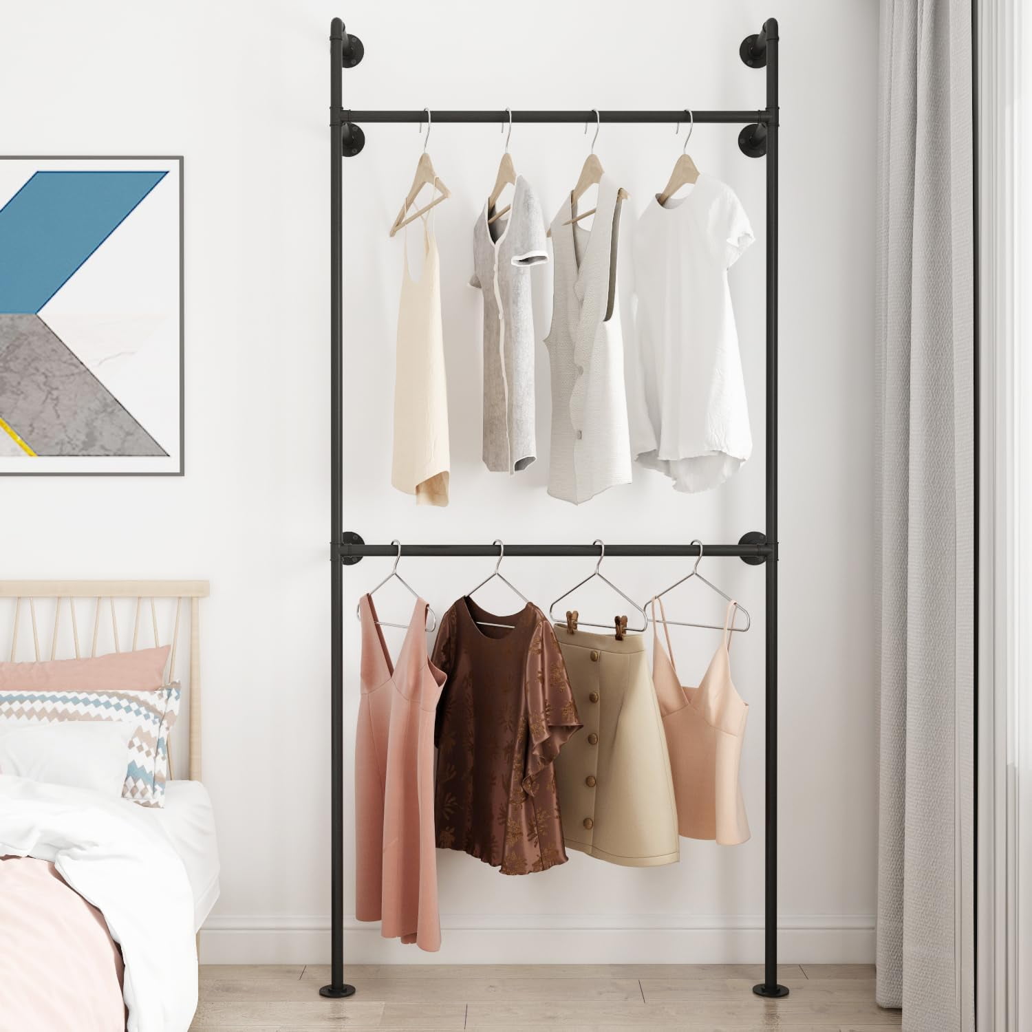 Industrial Pipe Clothing Rack, Heavy Duty Metal Clothes Rack with ...