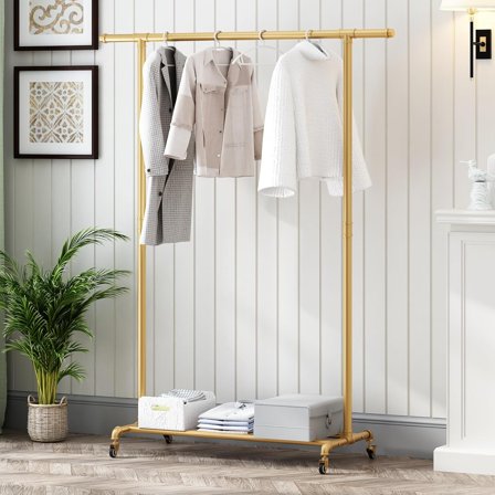 Miumaeov Industrial Pipe Clothing Garment Rack Rolling Clothes Display ...