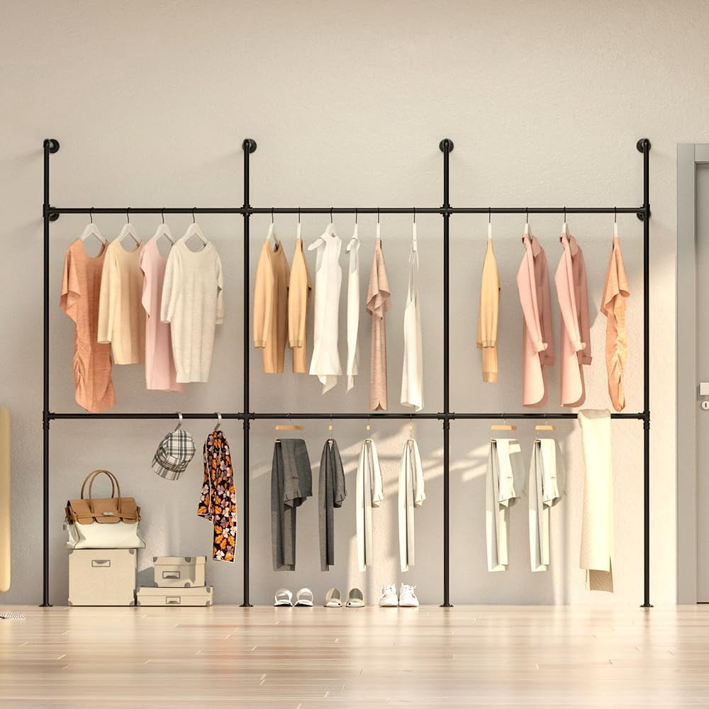 Industrial Pipe Clothing Rack Height Adjustable Garment Rack for ...