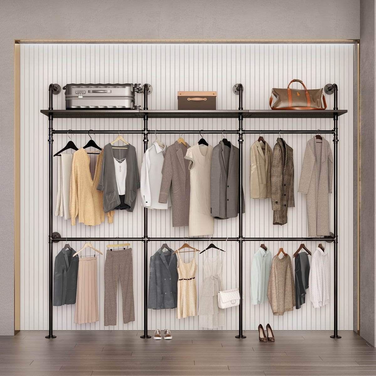 Industrial Pipe Clothing Rack, Reversible 118.3'' Clothes Rack for ...