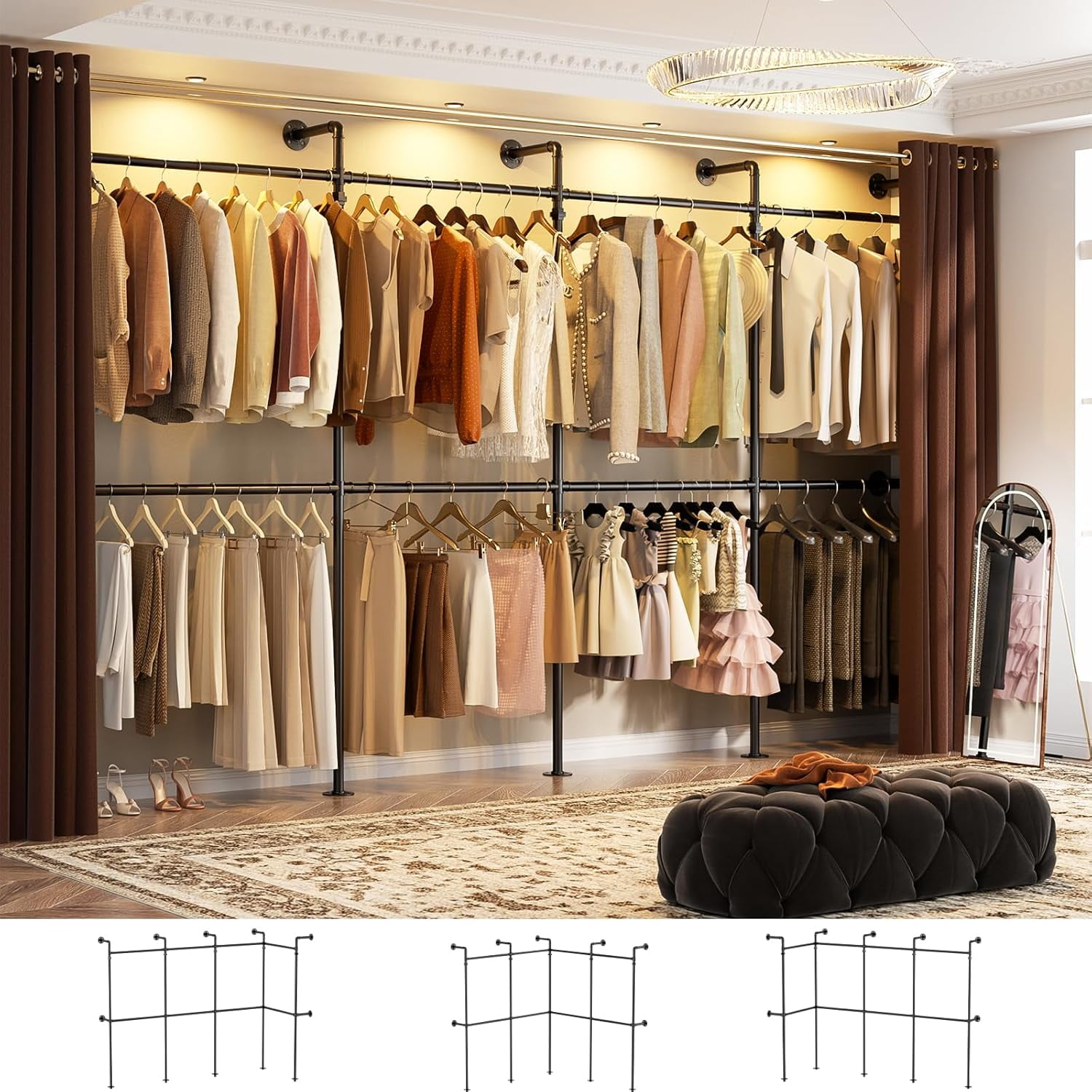 Industrial Pipe Clothing Rack, Reversible 13FT Clothes Rack for Hanging ...