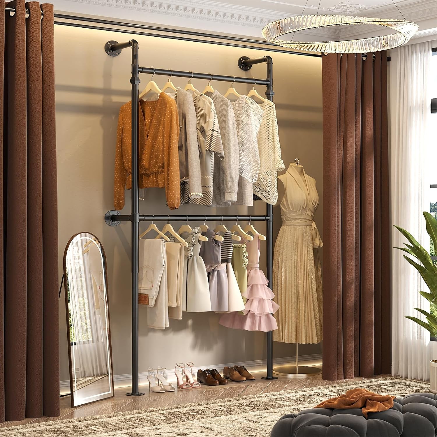 Industrial Pipe Clothing Rack, Reversible 3.5FT Clothes Rack for ...