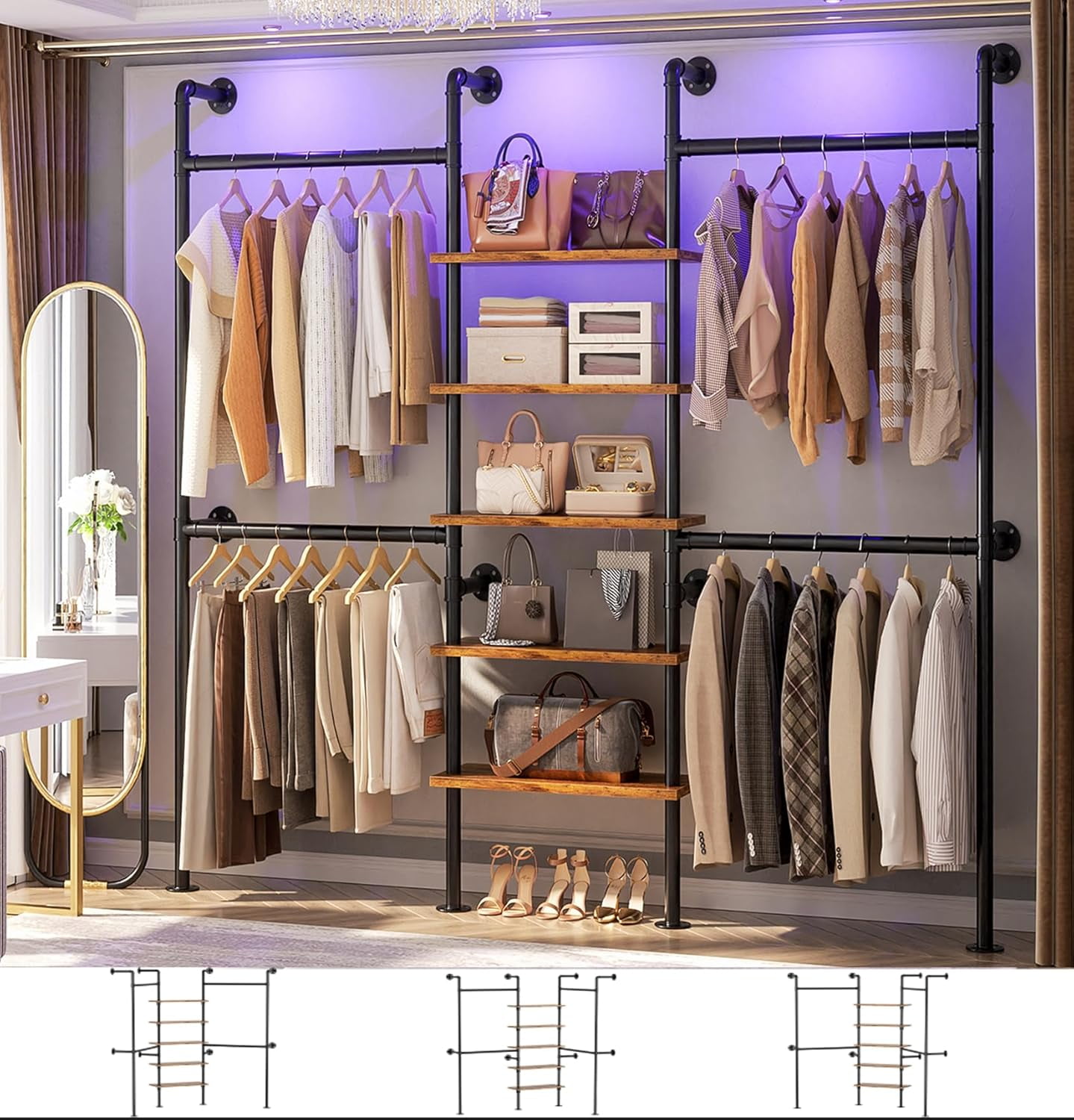 Industrial Pipe Clothing Rack, Reversible 6.42FT Clothes Rack for ...