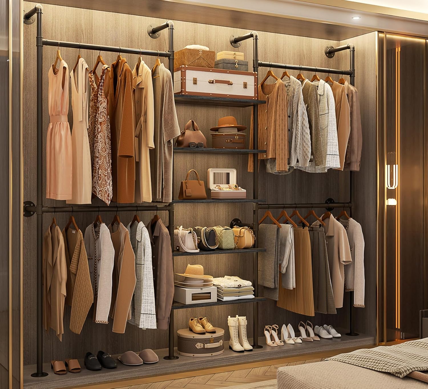 Industrial Pipe Clothing Rack, Reversible 6.42FT Clothes Rack for ...