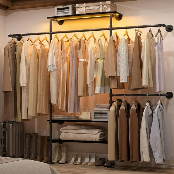 Industrial Pipe Clothing Rack Reversible Wall Mounted Clothes Rack ...