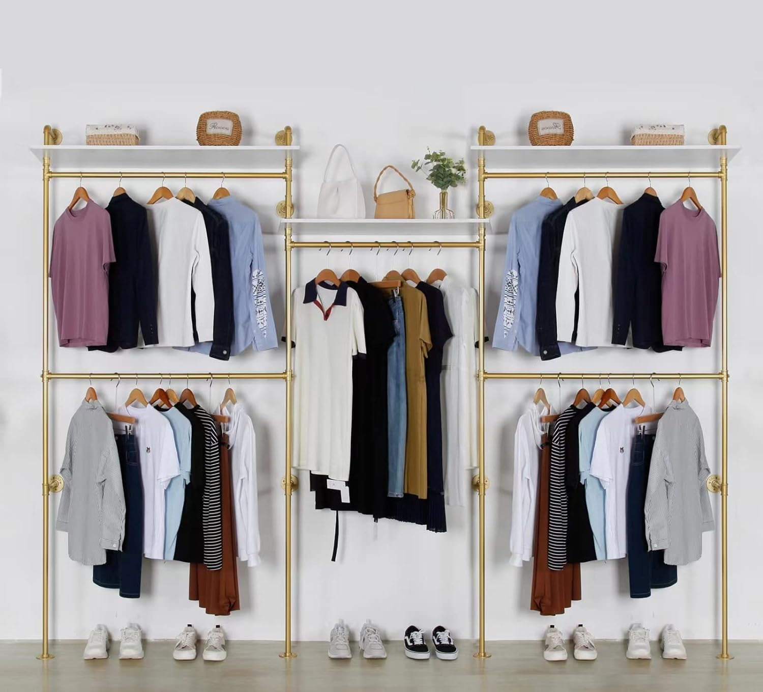 Industrial Pipe Clothing Rack Wall Mounted 5 Hanging Rods Garment Bar ...