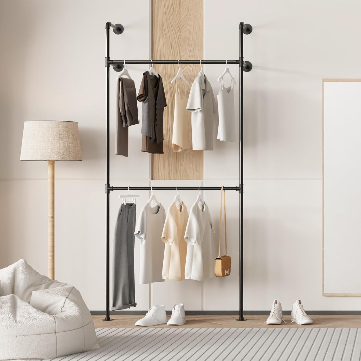 Industrial Pipe Clothing Rack Wall Mounted, Closet Systems for Walk in ...