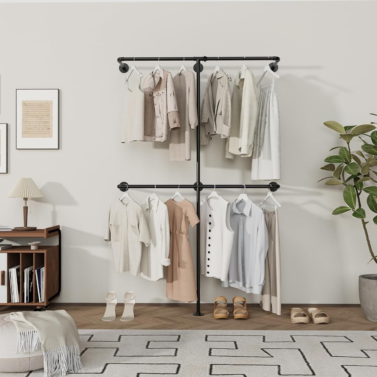 Industrial Pipe Clothing Rack Wall Mounted, Closet Systems for Walk in ...