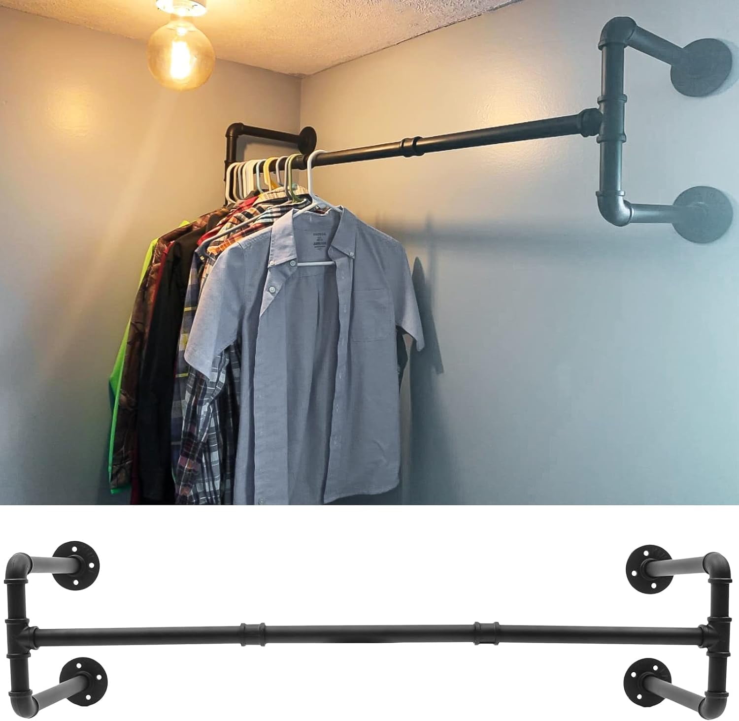 Industrial Pipe Clothing Rack,Wall-Mounted Clothes Rack,Clothes Rack ...