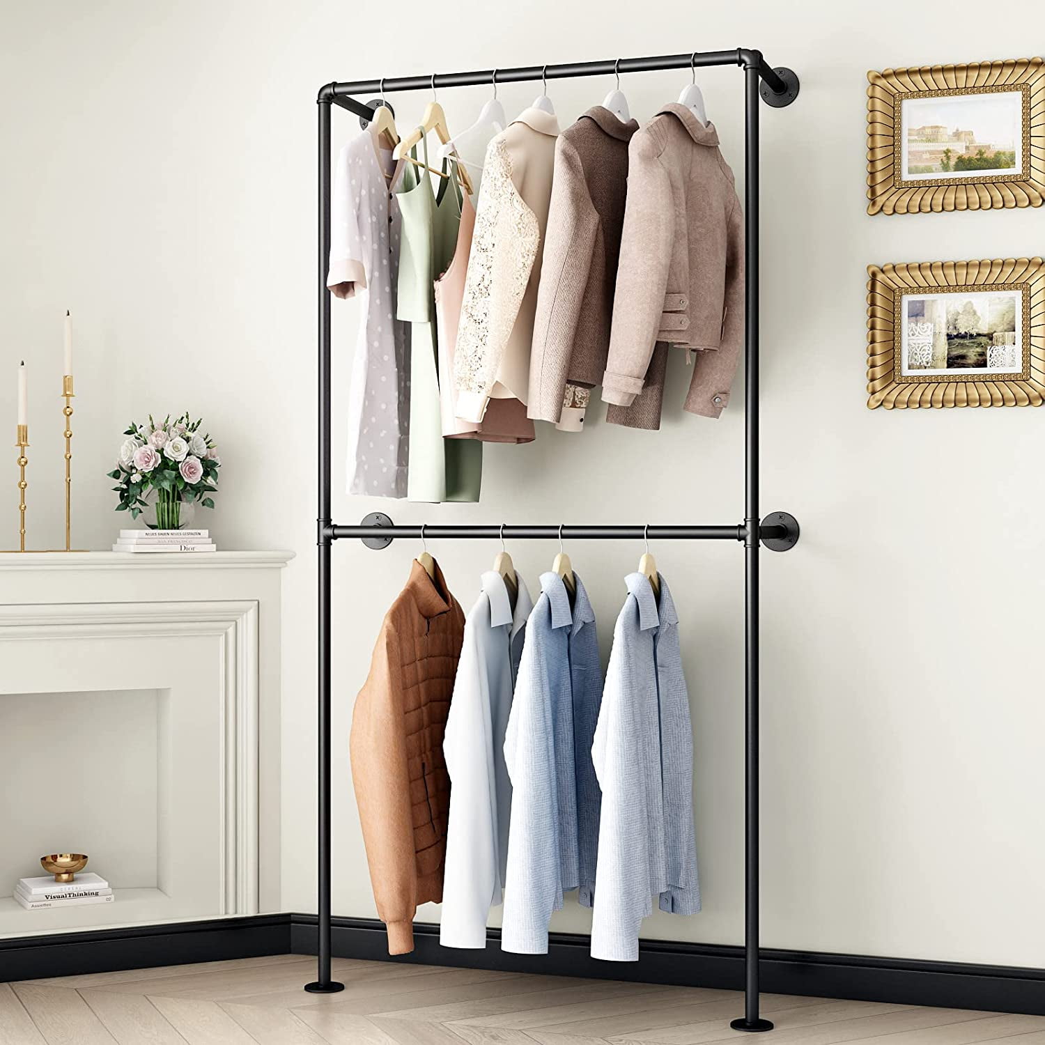 Industrial Pipe Clothing Rack Wall Mounted Garment Rack,Black Clothes ...