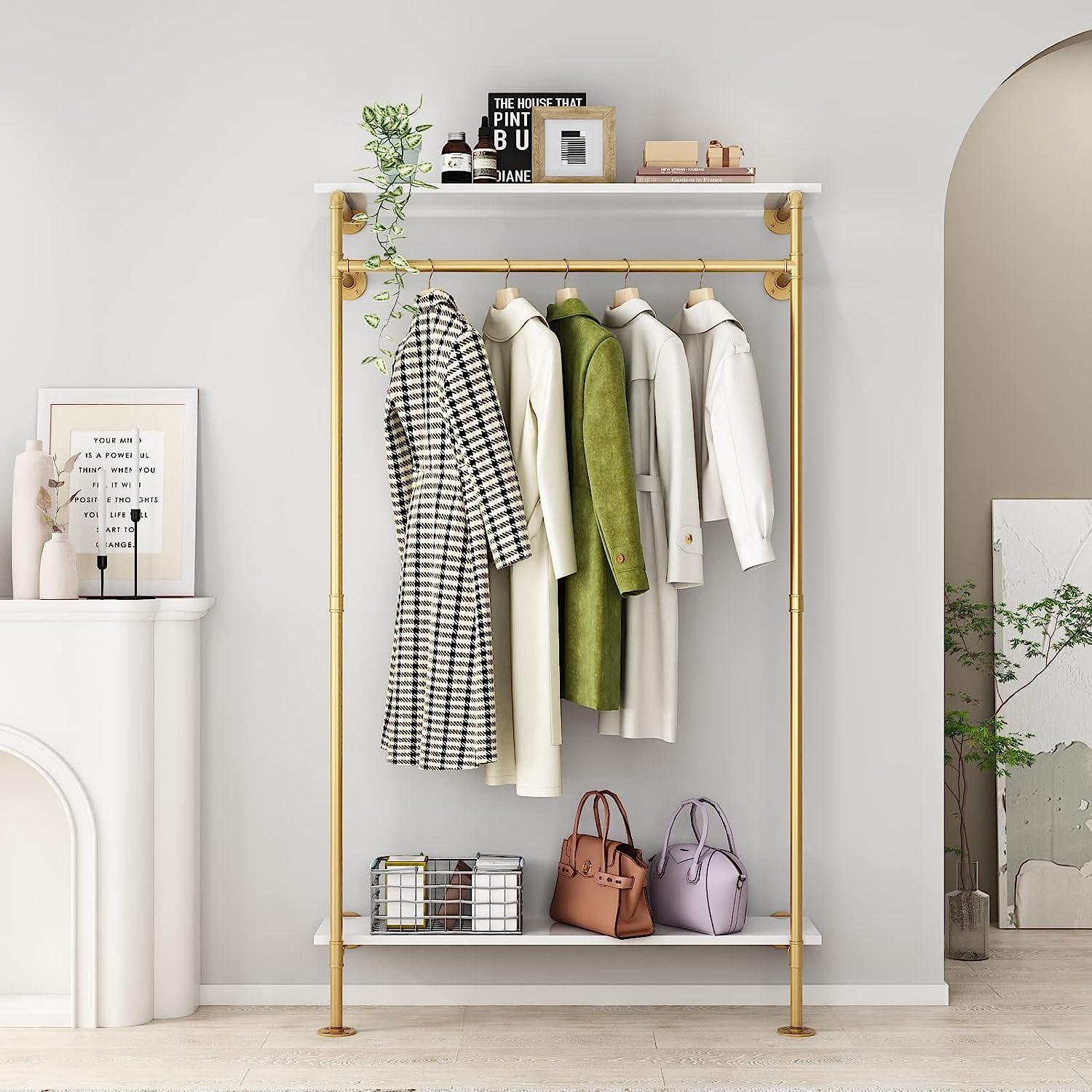 Industrial Pipe Clothing Rack Wall Mounted Garment Rack with 2-tier ...