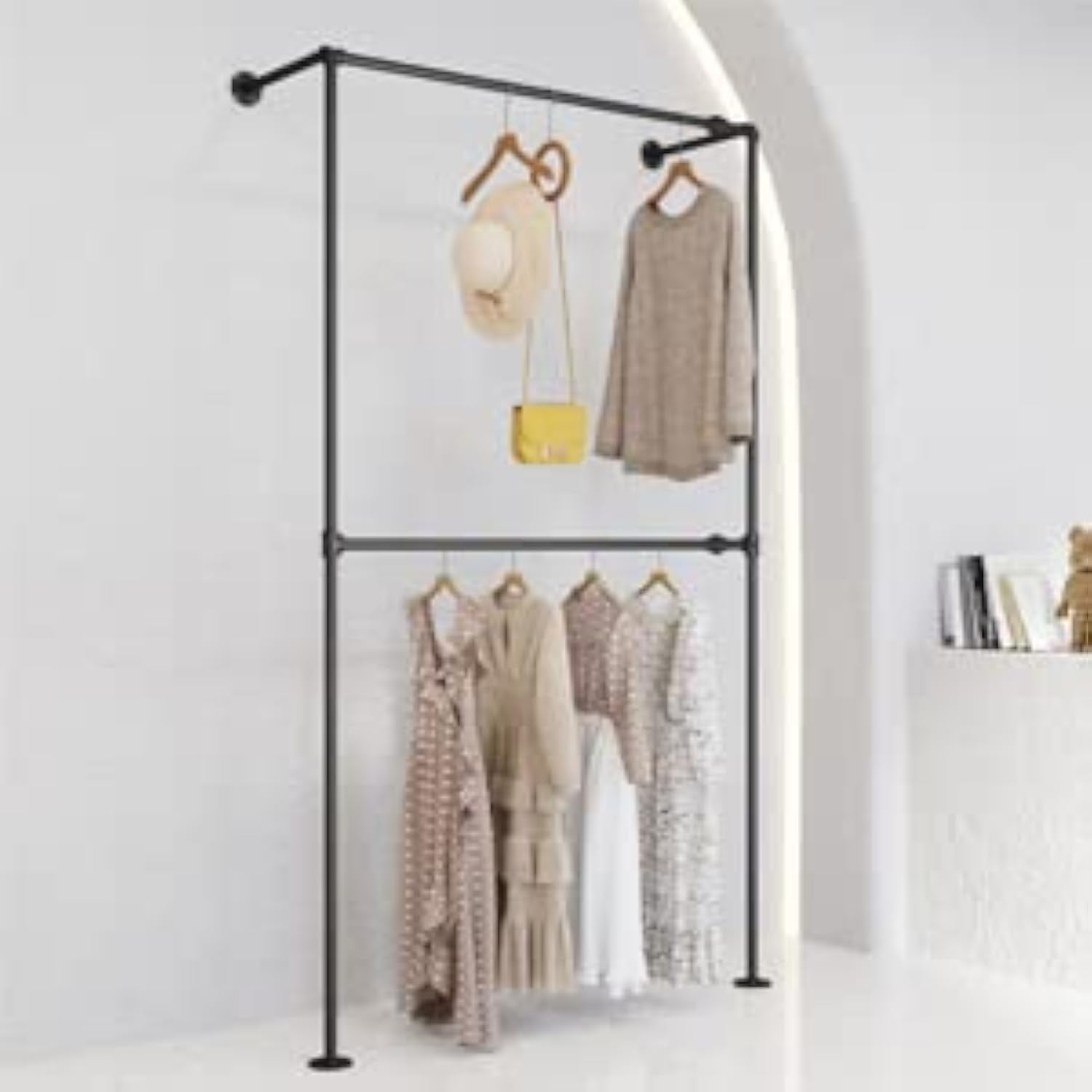 Industrial Pipe Clothing Rack Wall Mounted,Metal Black Clothes Racks ...