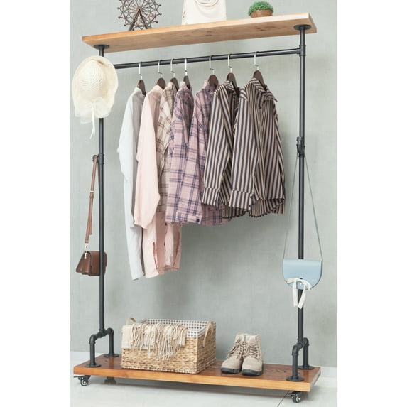 Industrial Pipe Clothing Rack on Wheels, Rolling Iron Garment Racks ...