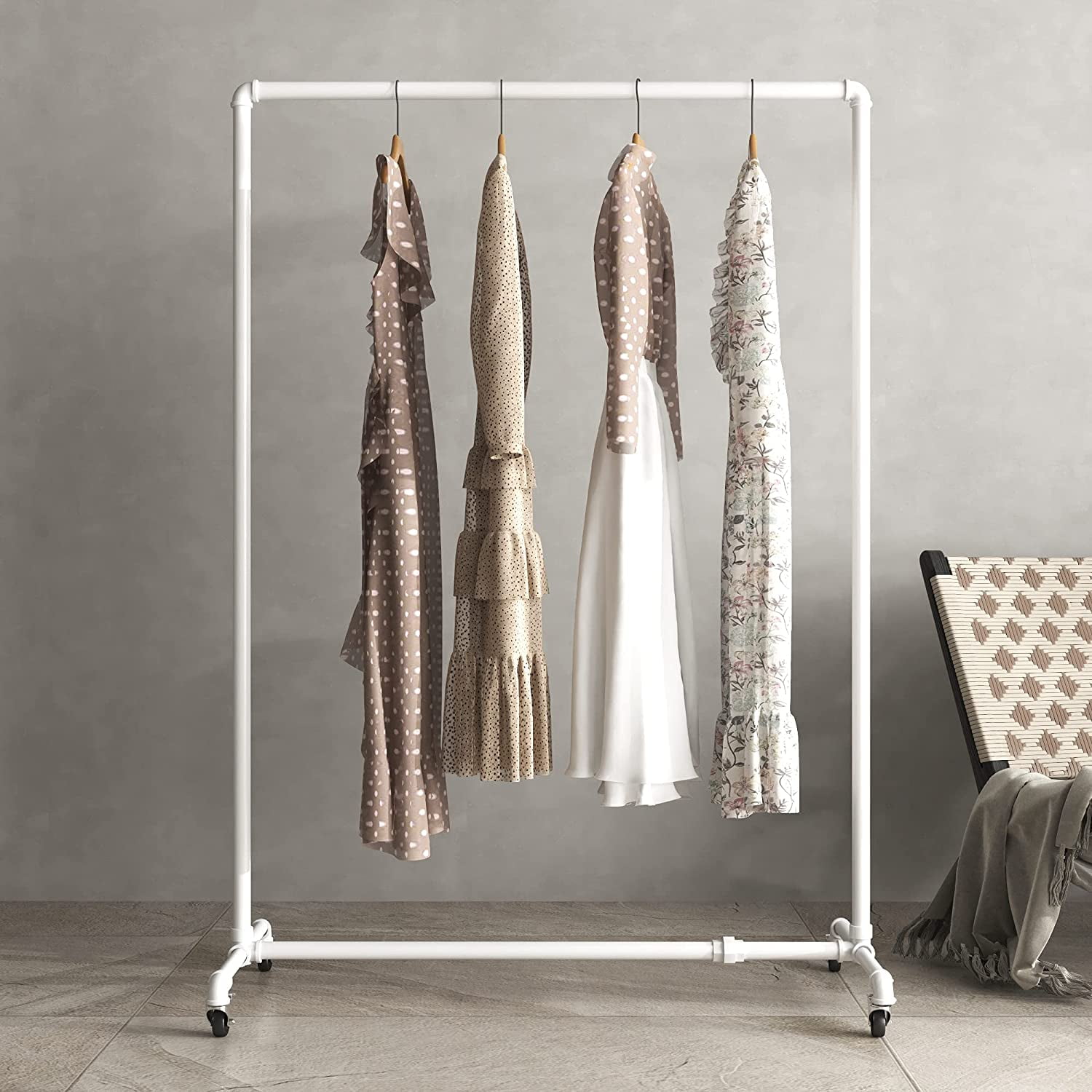 Industrial Pipe Clothing Rack on Wheels Heavy Duty Garment Racks Rustic ...