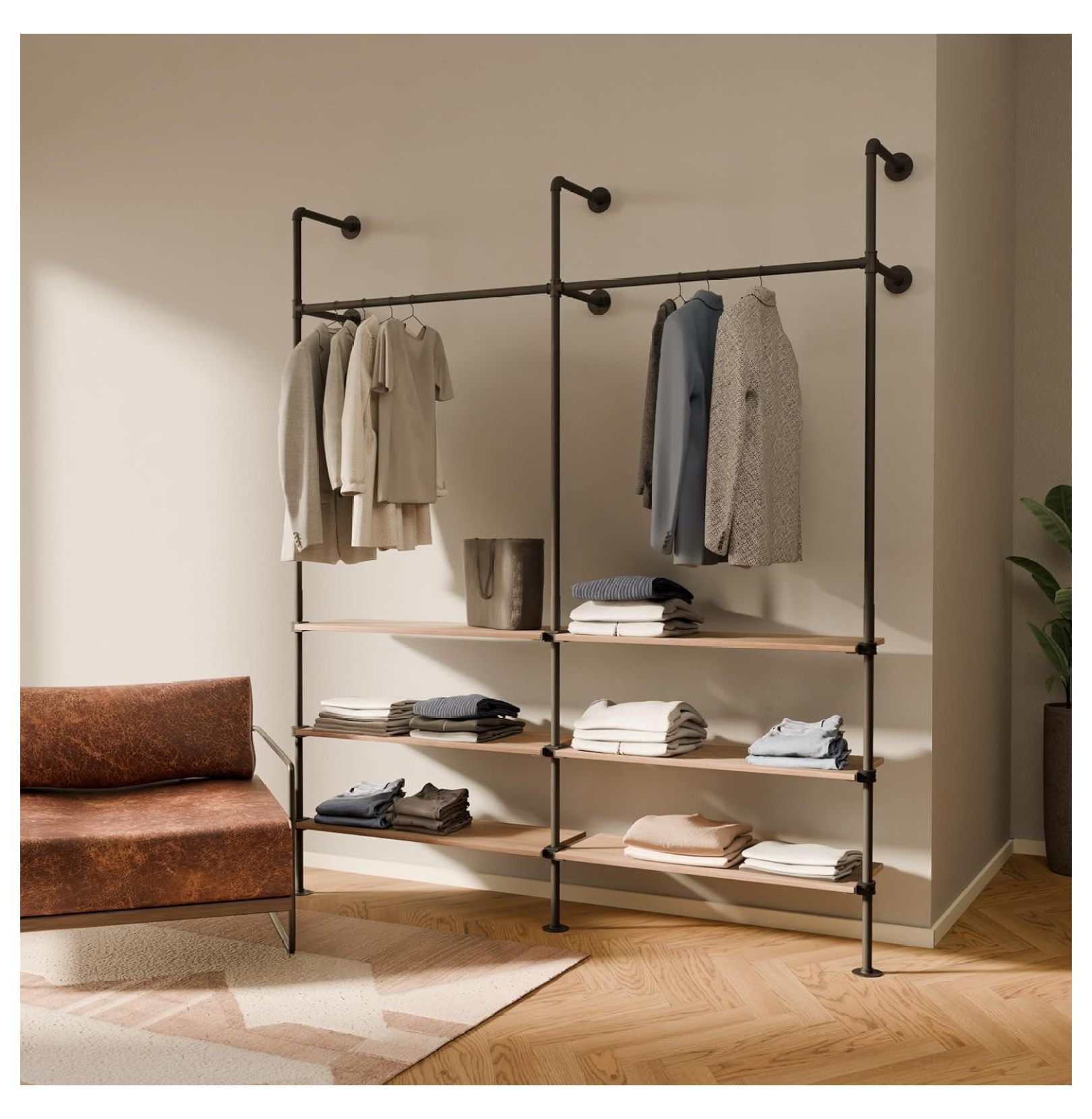 Industrial Pipe Clothing Rack with Shelf - 440 lbs Capacity - Wall ...