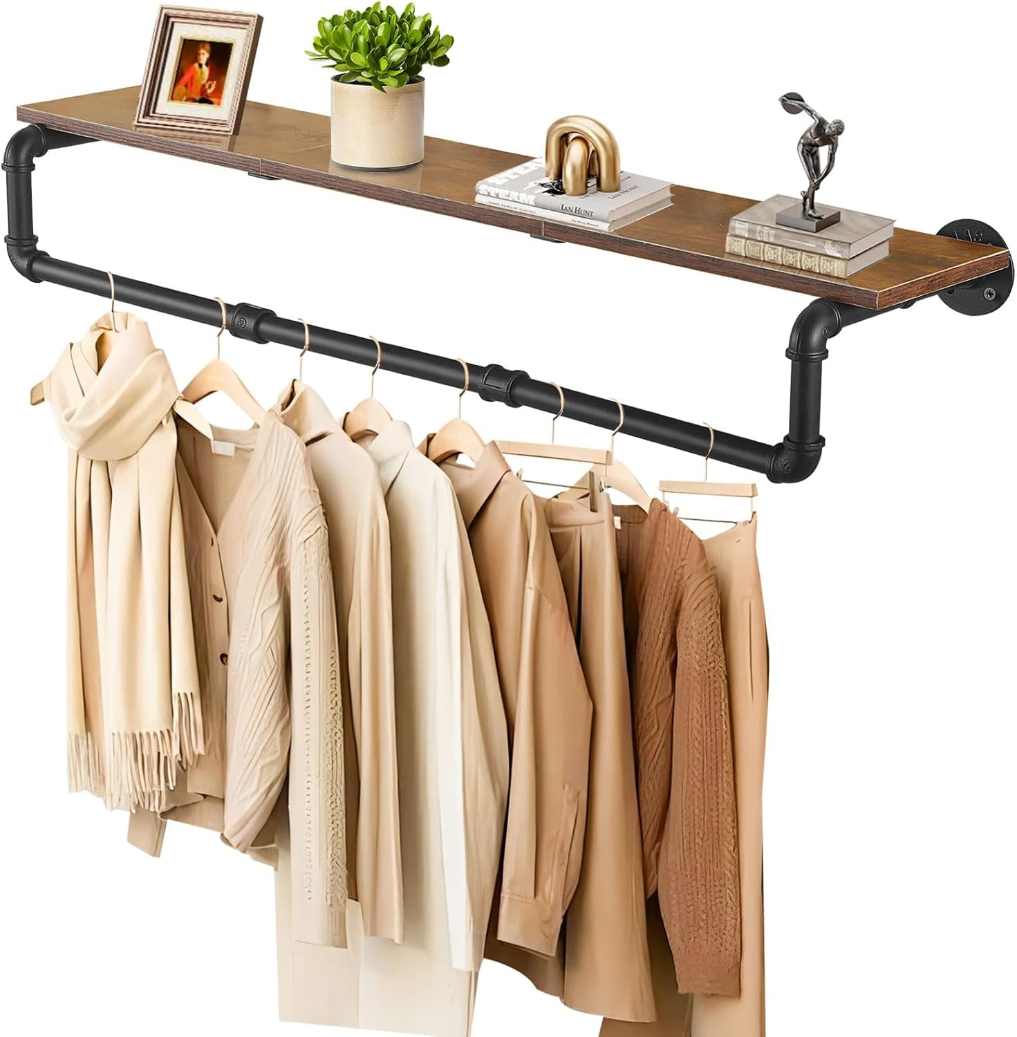 Industrial Pipe Clothing Rack with Top Shelf, Closet Poles for Hanging ...
