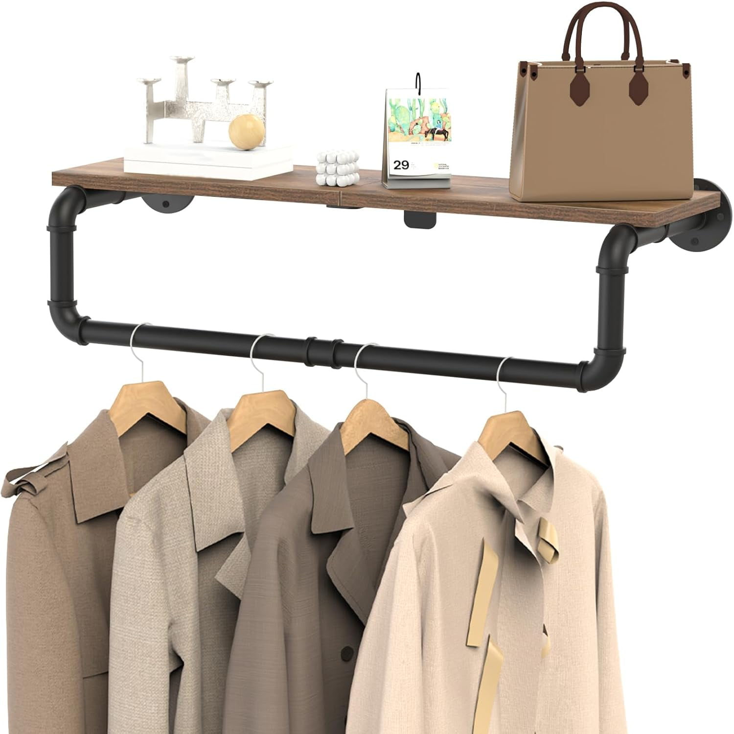 Industrial Pipe Clothing Rack with Top Shelf, Closet Poles for Hanging ...