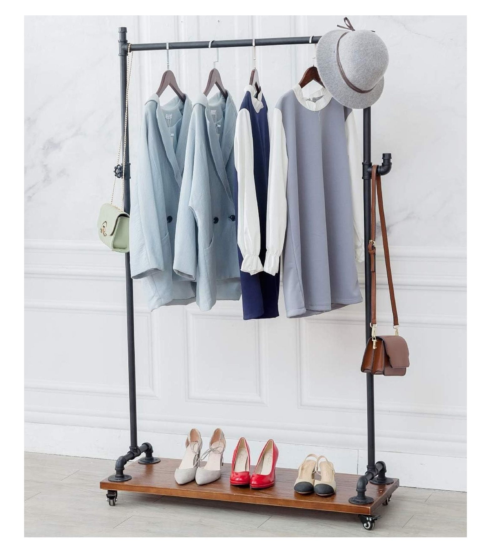 Industrial Pipe Clothing Racks, Rolling Garment Racks, Hall Tree on ...