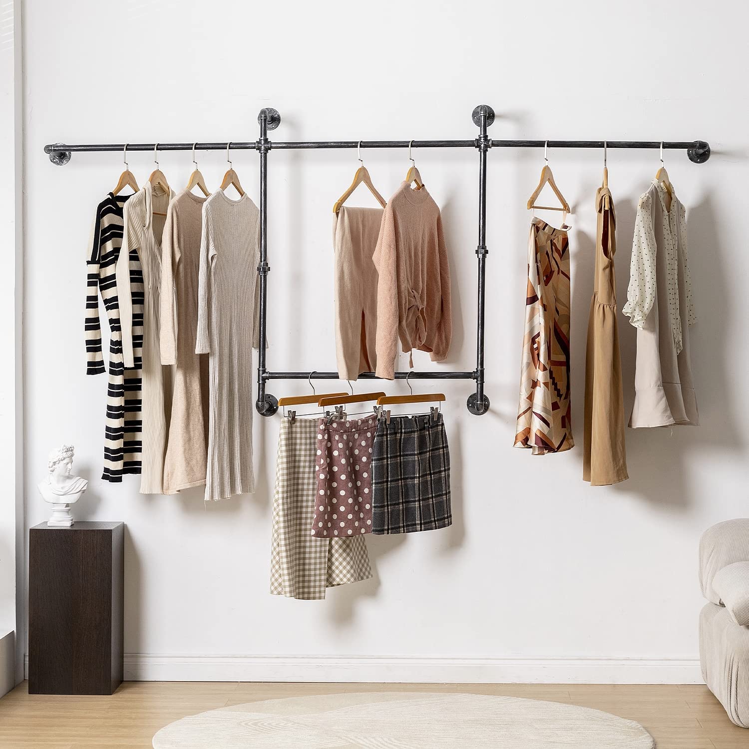 Industrial Pipe Clothing Racks with Shelves, Wall Mounted Clothes Racks ...